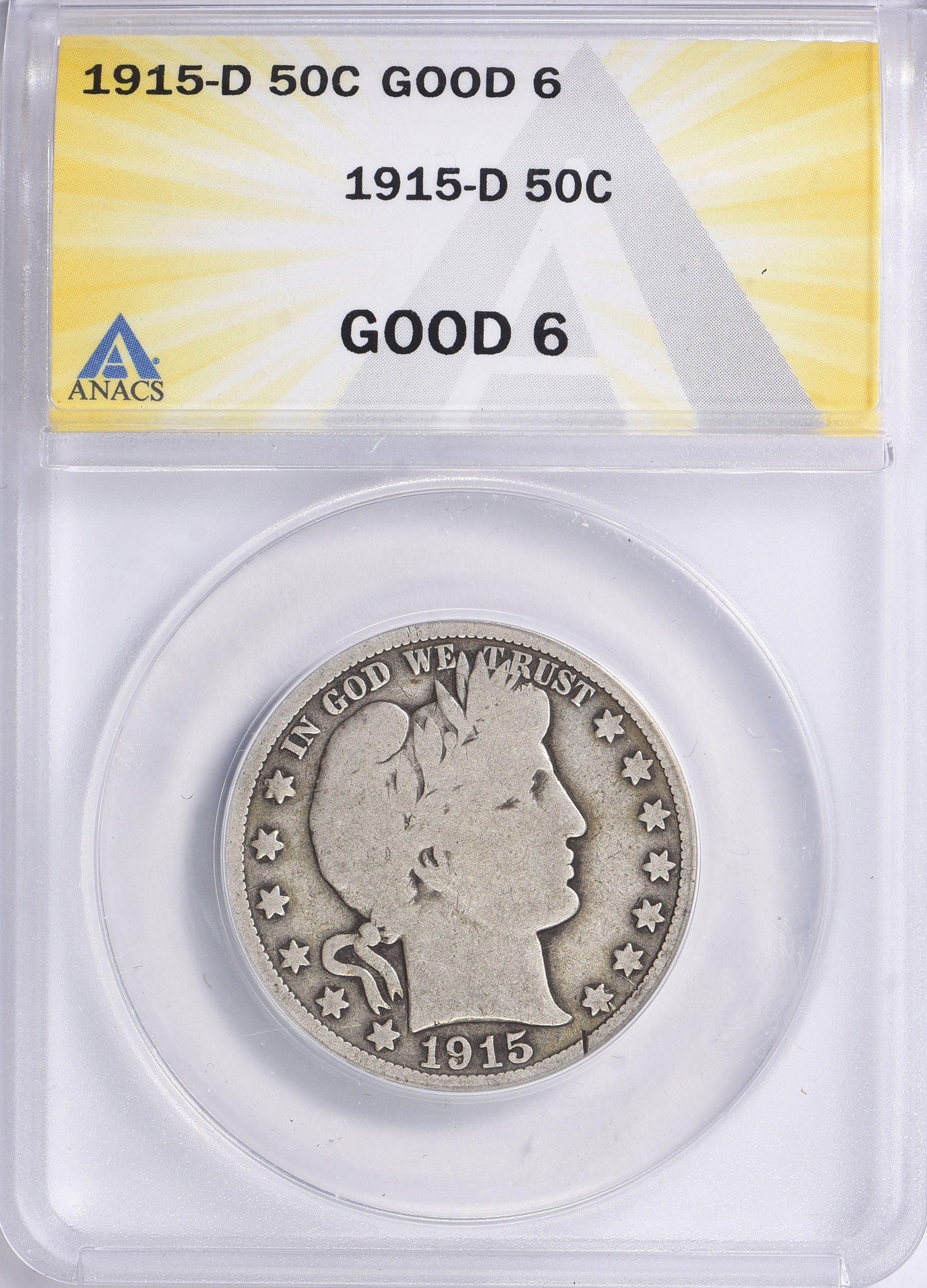 1915-D Barber Half Dollar ANACS G-06 (Item 1696466) | GreatCollections ...