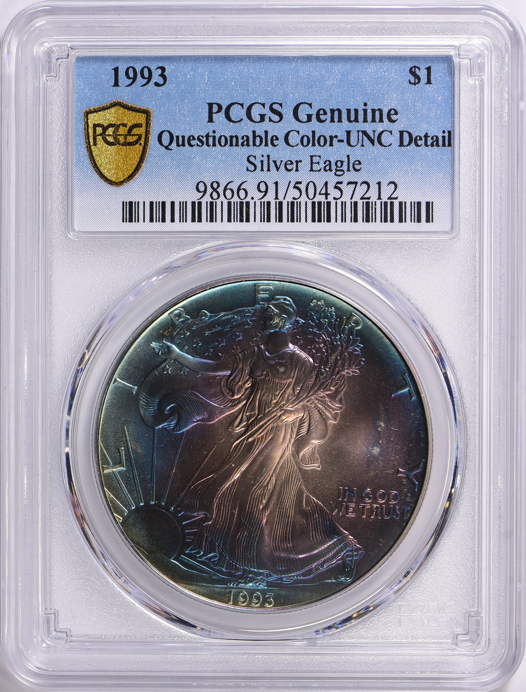 1993 $1 Silver Eagle PCGS Genuine Unc Details (Art. Toned) (Item ...