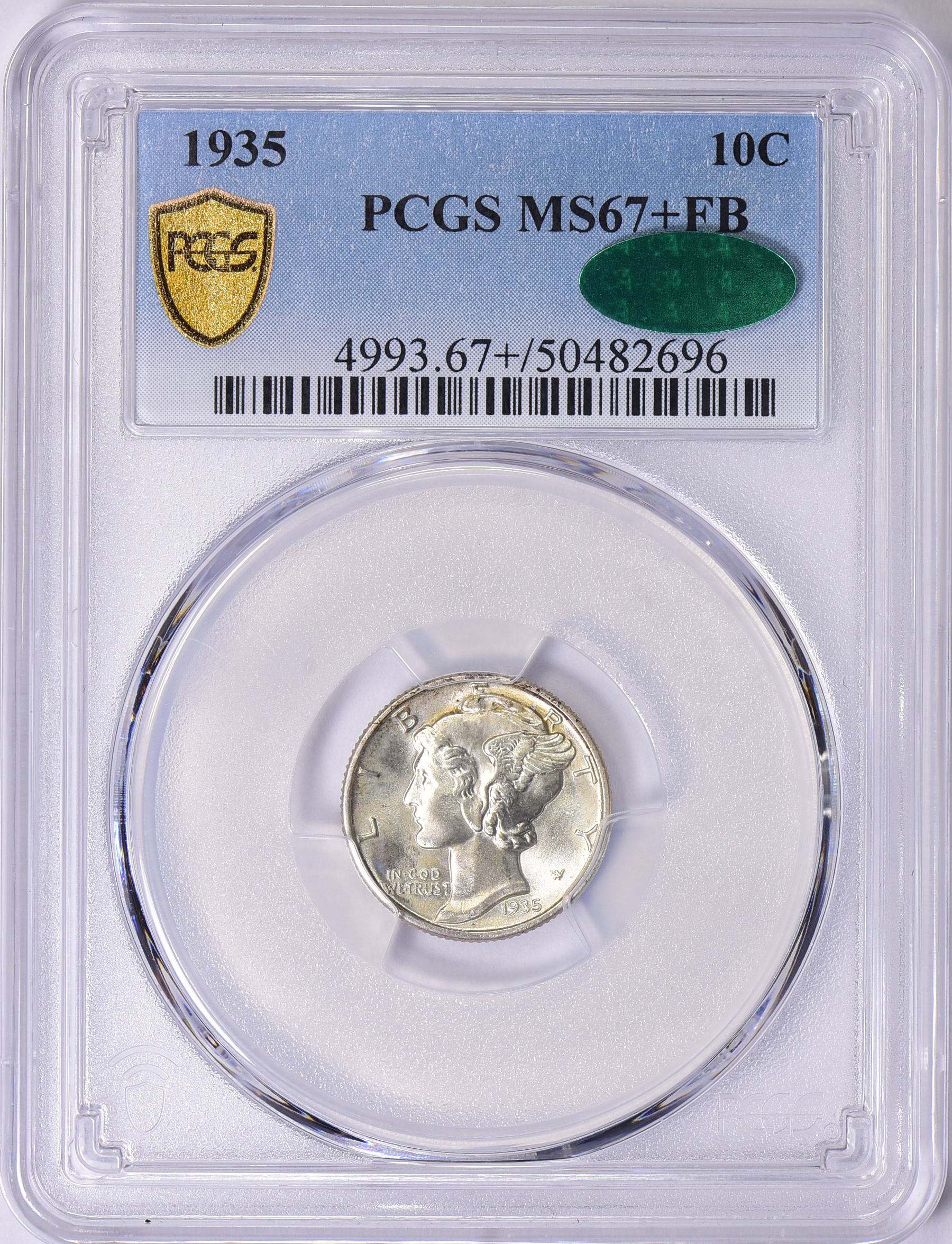 1935 Mercury Dime PCGS MS-67+ FB (CAC Green) (Item 1696546) | GreatCollections Coin Auctions