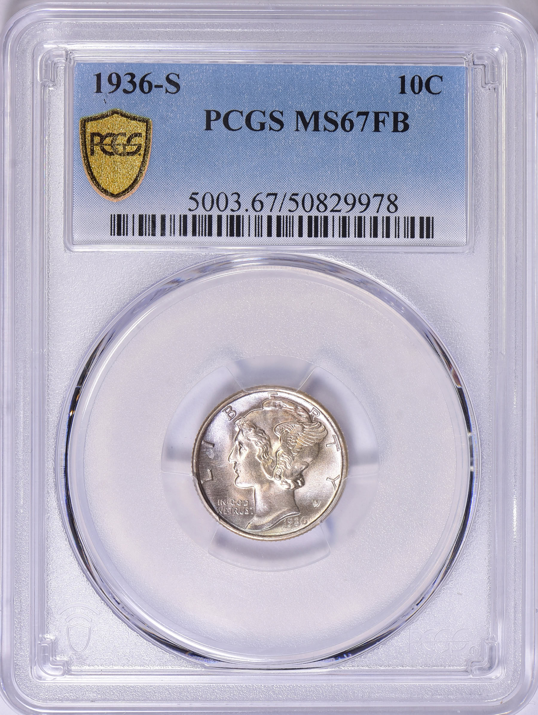 1936-S Mercury Dime PCGS MS-67 FB (Toned) (Item 1696547) | GreatCollections Coin Auctions