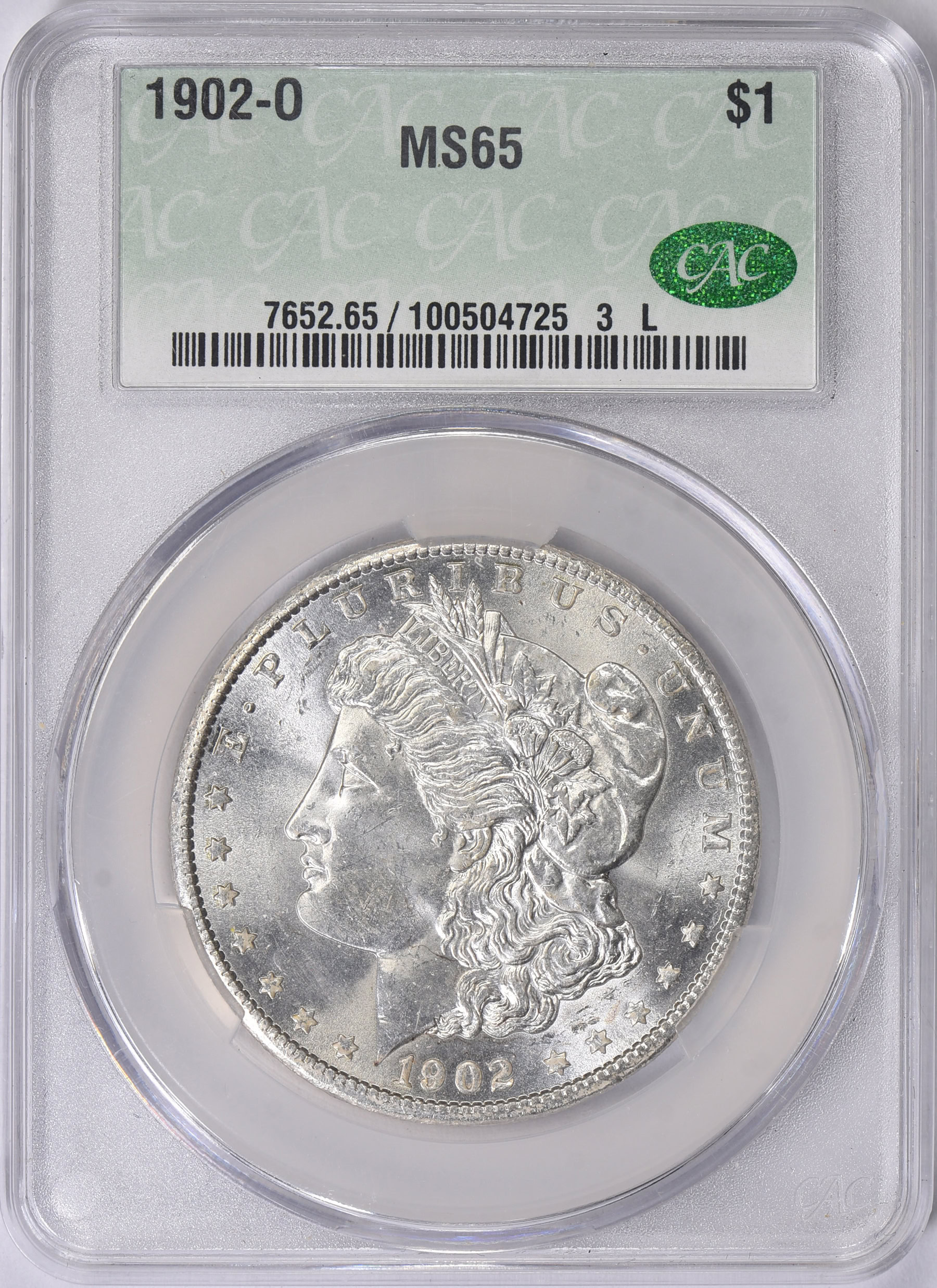 1902-O Morgan Silver Dollar CACG MS-65 (Item 1696670) | GreatCollections Coin Auctions