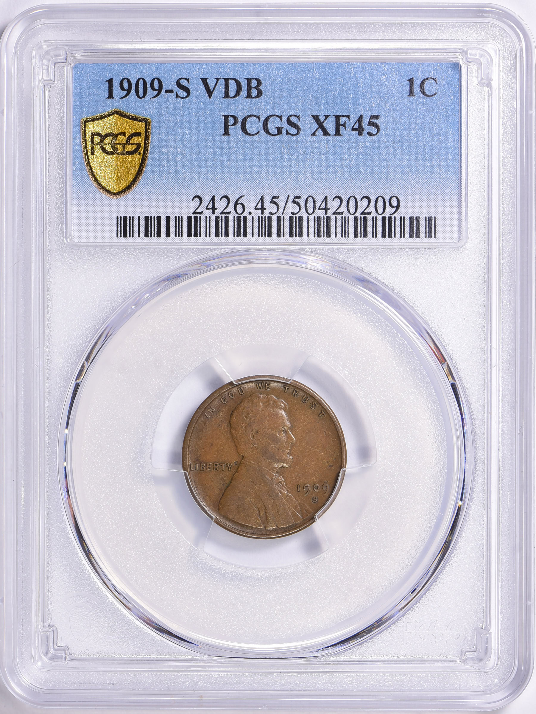 1909-S Lincoln Cent V.D.B. PCGS XF-45 BN (Item 1696783 ...