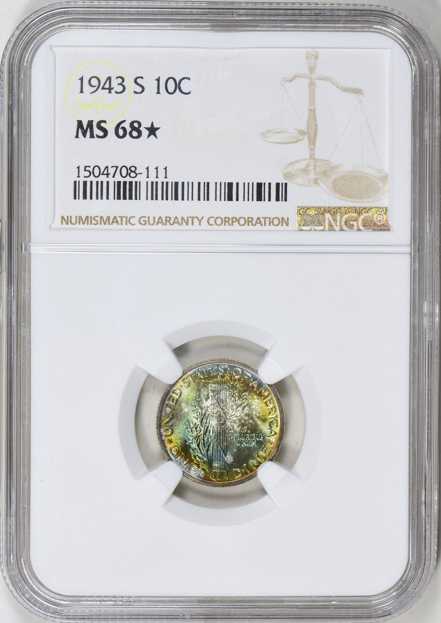 1943-S Mercury Dime NGC MS-68 ★ (Toned) (Item 1696862) | GreatCollections Coin Auctions