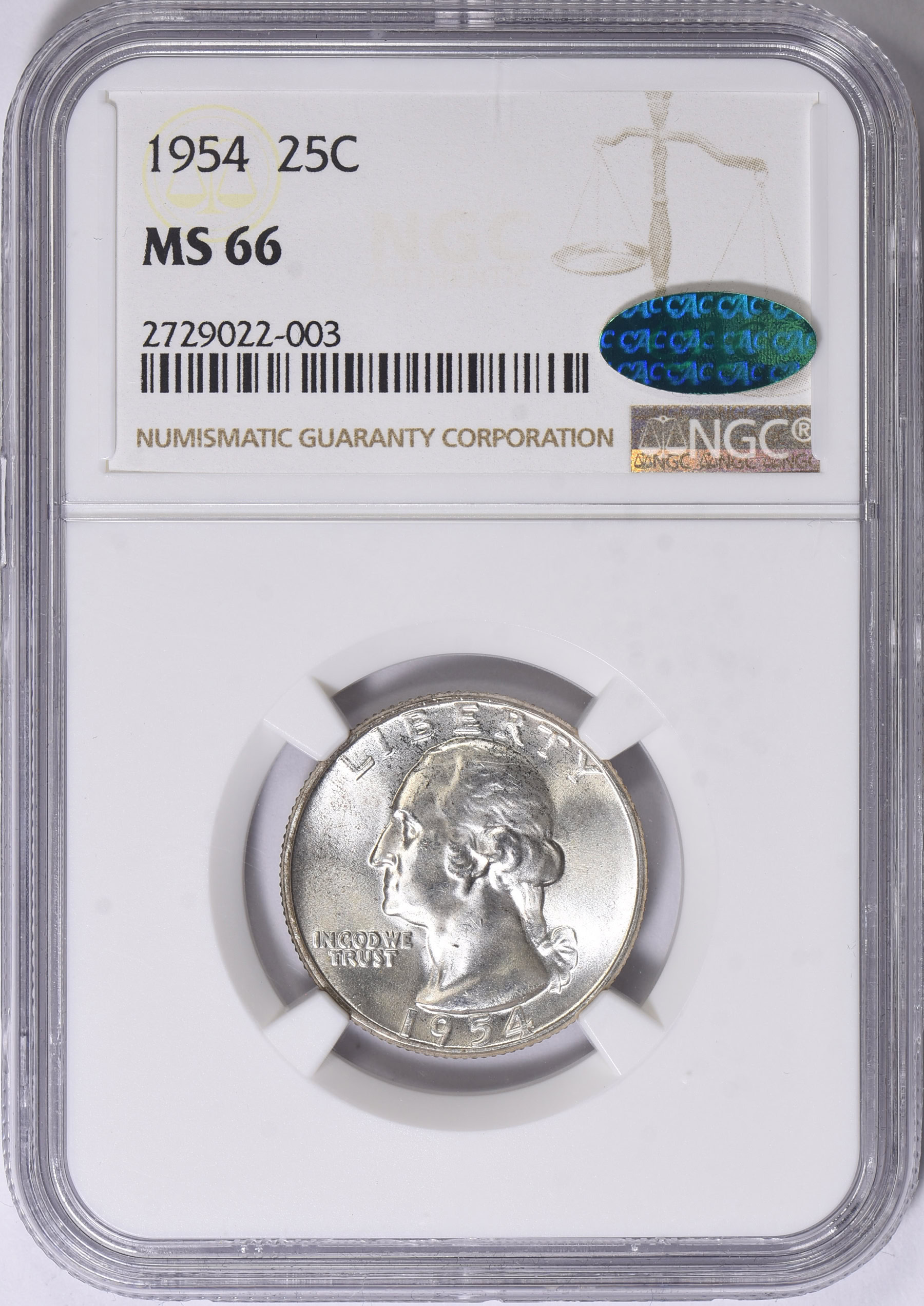1954 Washington Quarter NGC MS-66 (CAC Green) (Item 1696908) | GreatCollections Coin Auctions