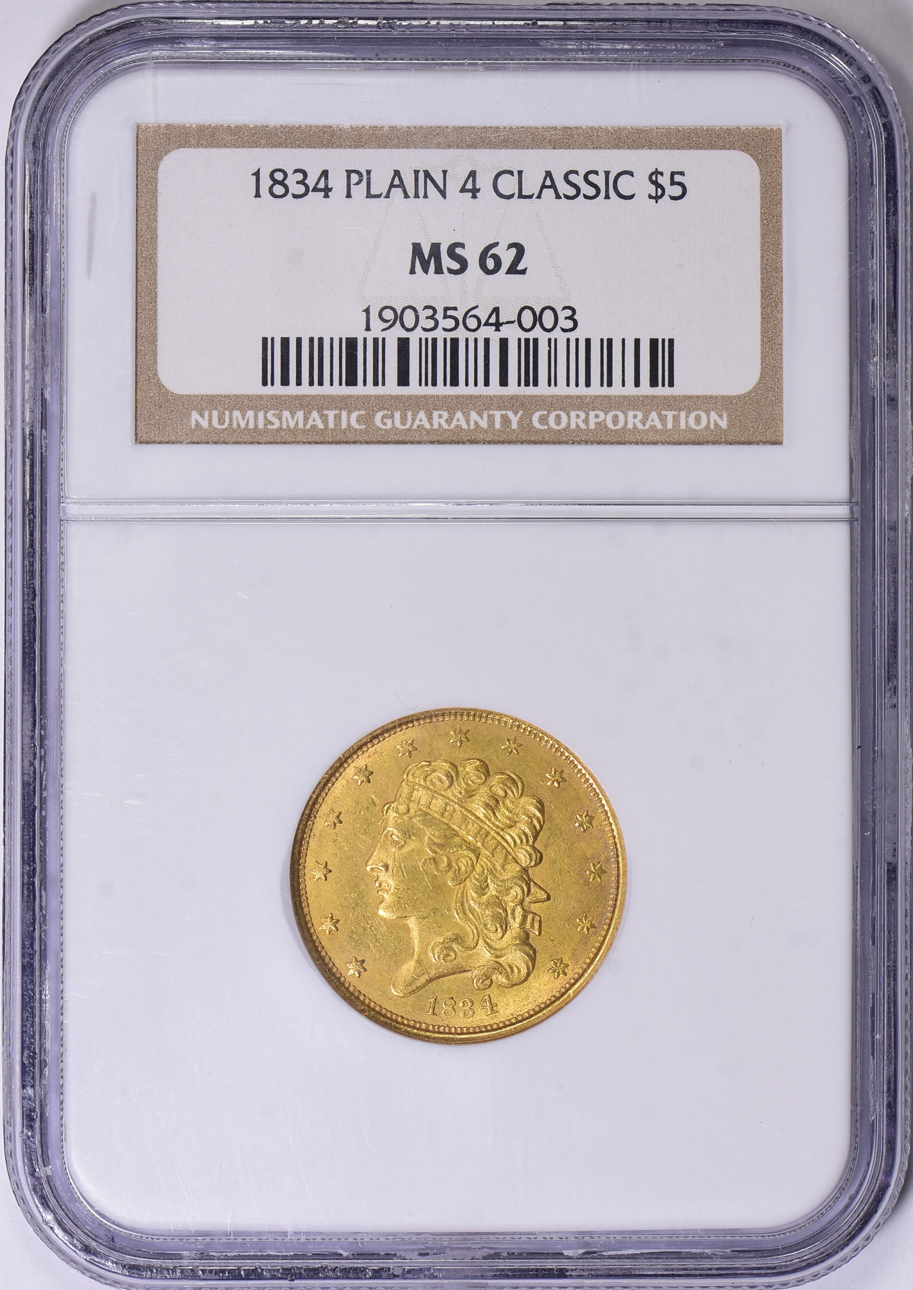 1834 Classic Head Gold Half Eagle Plain 4 NGC MS-62 (Item 1696937) | GreatCollections Coin Auctions