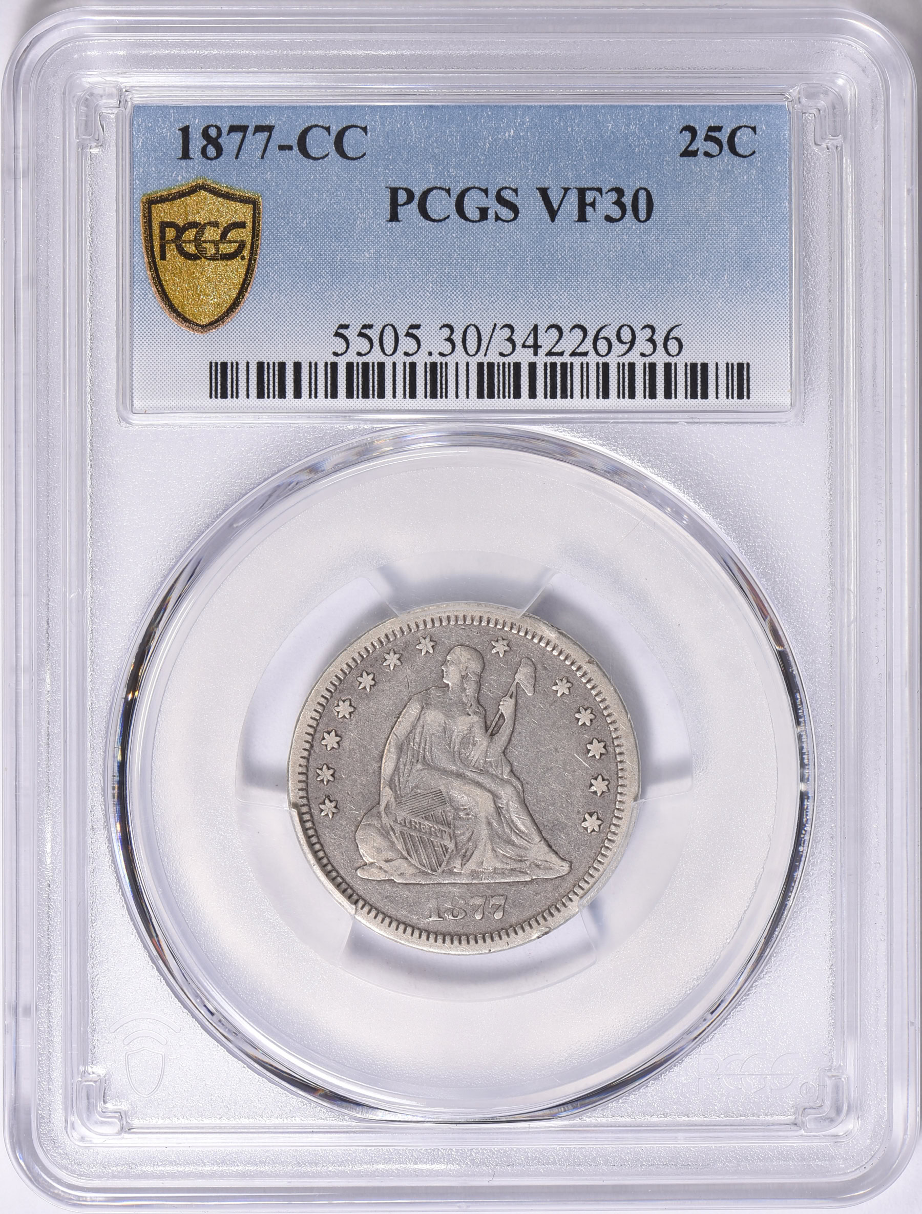 1877-CC Seated Liberty Quarter PCGS VF-30 (Item 1696970) | GreatCollections Coin Auctions