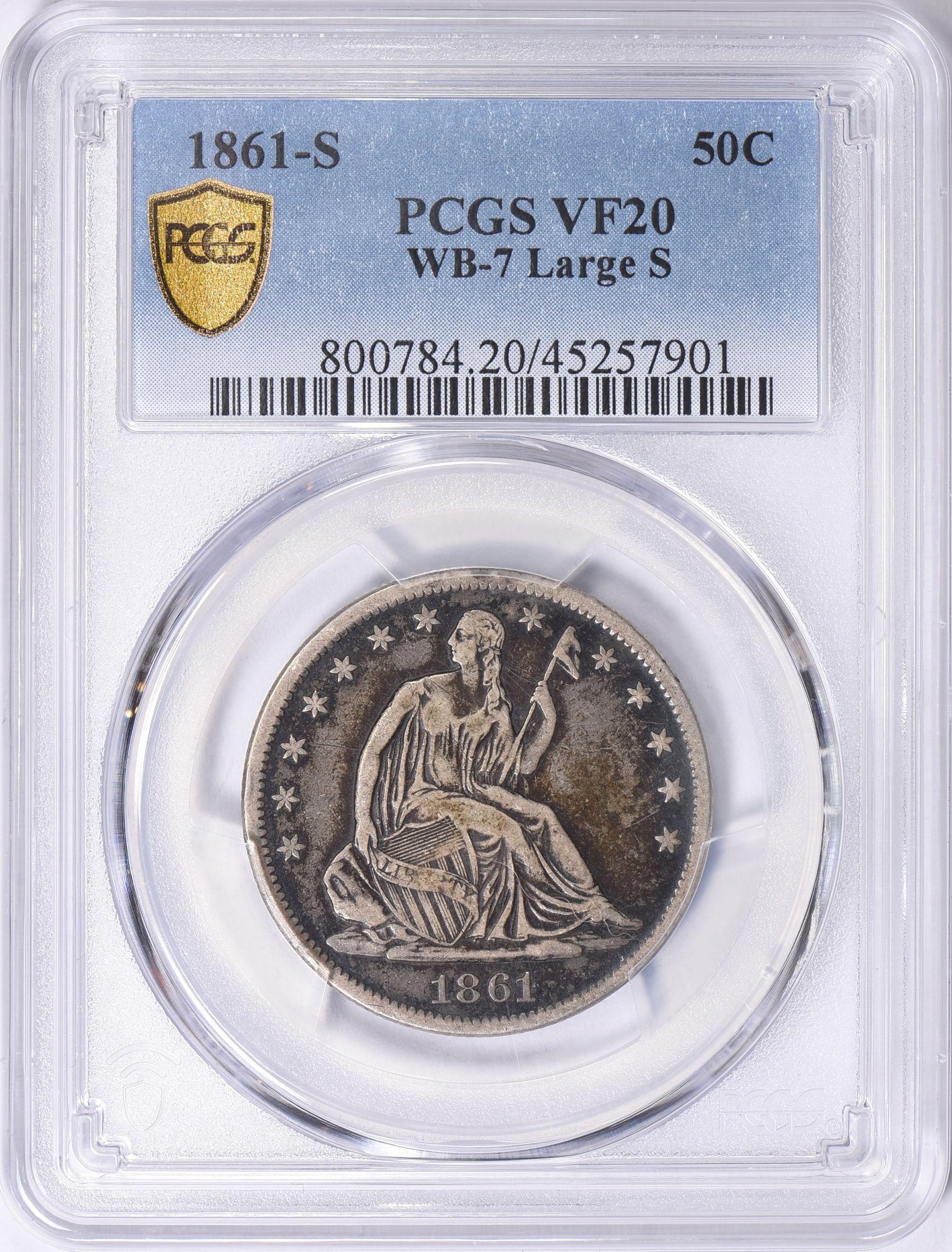 1861-S Seated Liberty Half Dollar Large S WB-7 PCGS VF-20 (Item 1696990) | GreatCollections Coin ...