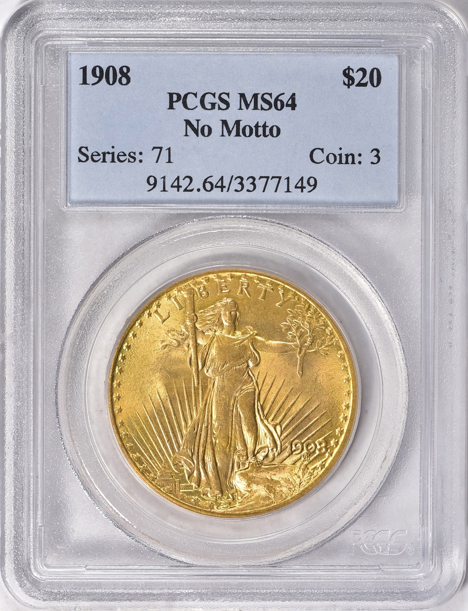 1908 Saint-Gaudens Gold Double Eagle No Motto PCGS MS-64 (Item 1697007 ...