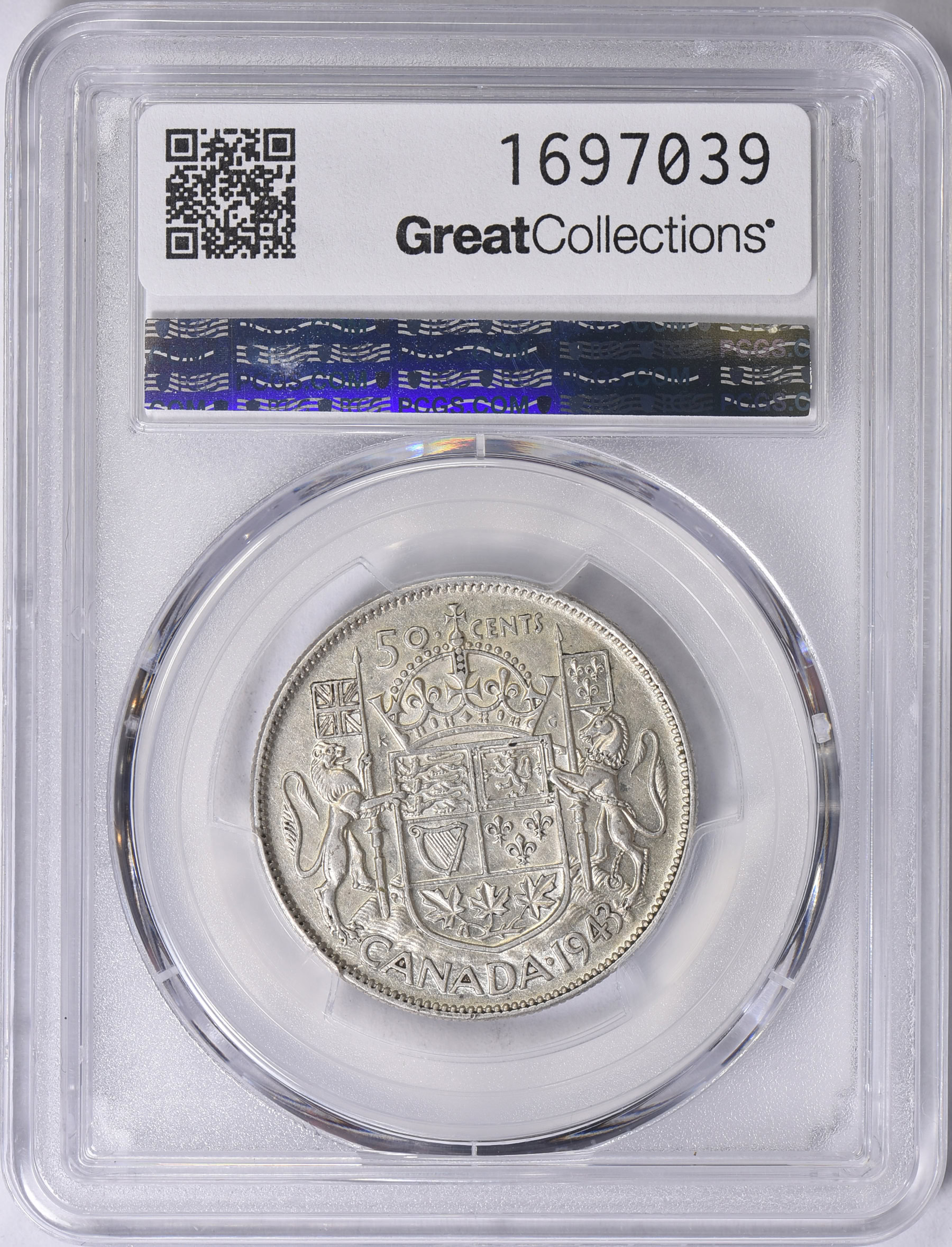 Canada 1943 Silver 50 Cents Narrow Date KM-36 PCGS AU-50 (Item 1697039 ...
