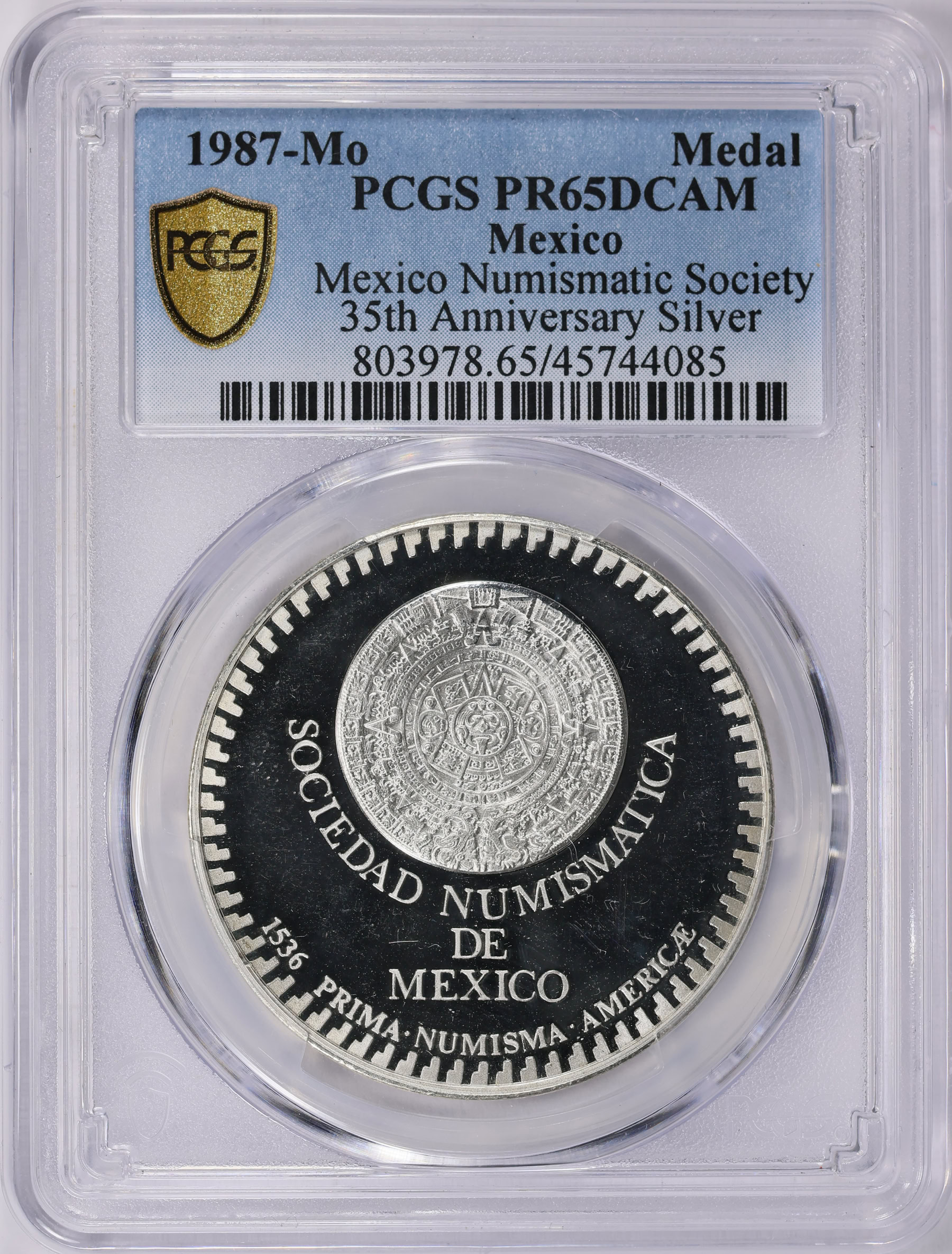 Mexico 1987-Mo Silver 38mm Mexico Numismatic Society 35th Anniversary ...