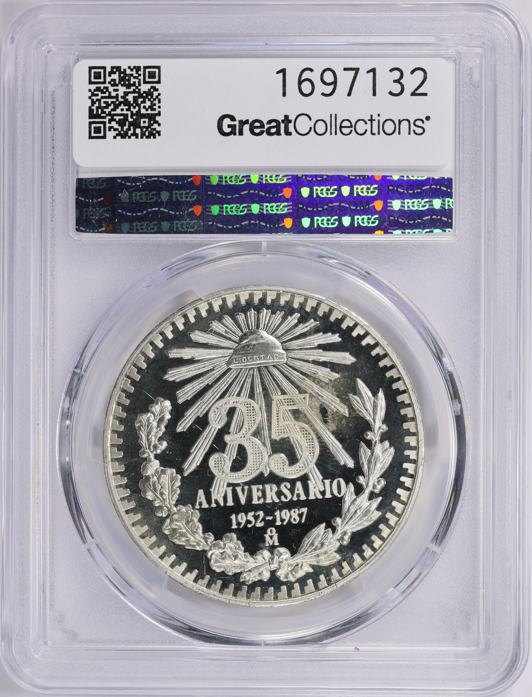 Mexico 1987-Mo Silver 38mm Mexico Numismatic Society 35th Anniversary ...