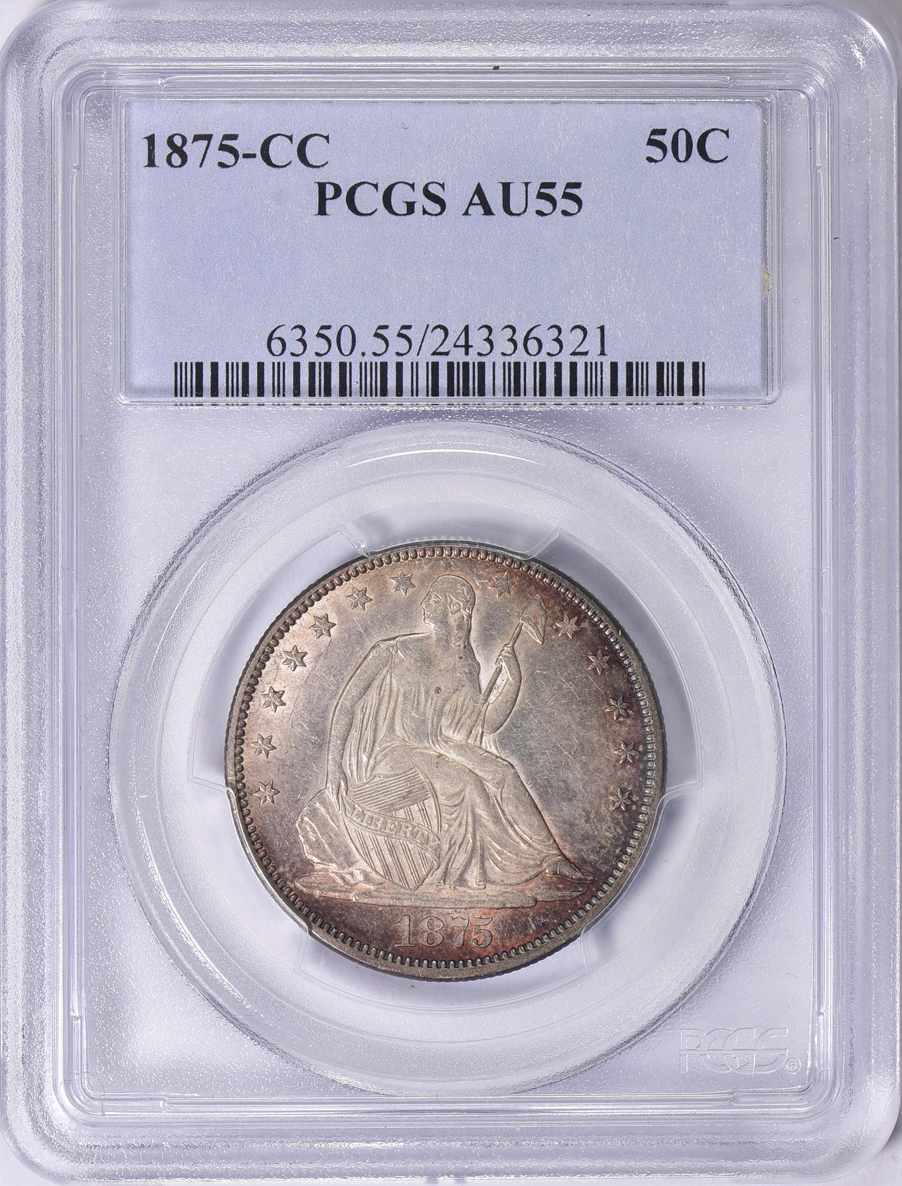 1875-CC Seated Liberty Half Dollar PCGS AU-55 (Toned) (Item 1697306) | GreatCollections Coin ...