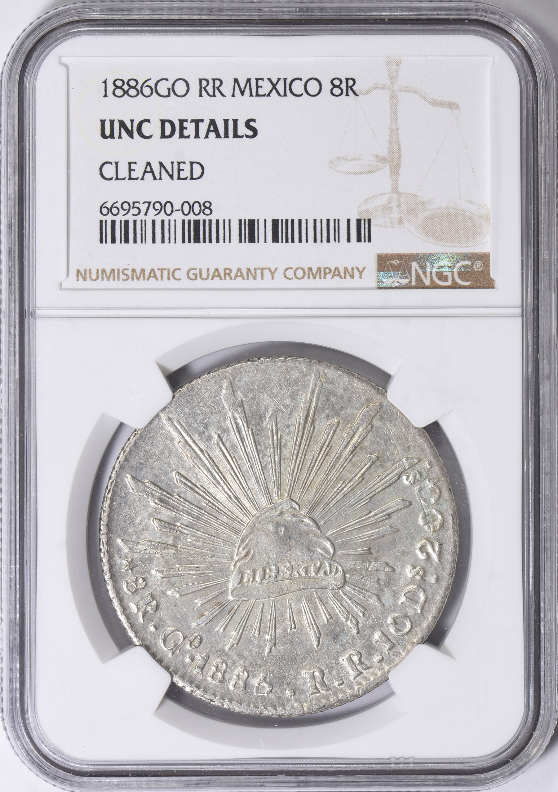 Mexico 1886-Go RR Silver 8 Reales KM-377.8 NGC Unc Details (Item 1697378) | GreatCollections ...