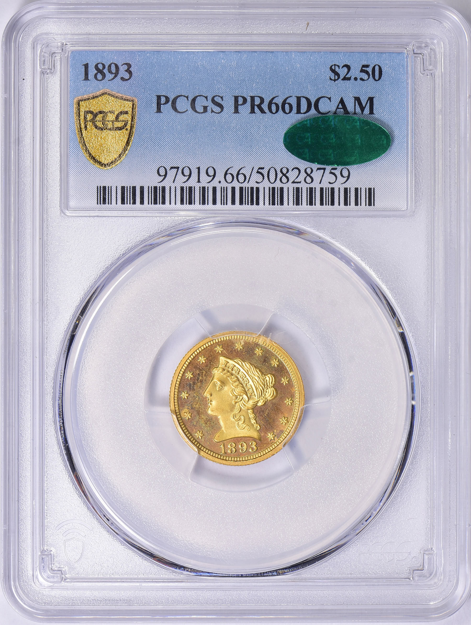 1893 Liberty Gold Quarter Eagle PCGS Proof-66 DCAM (CAC Green) (Item ...