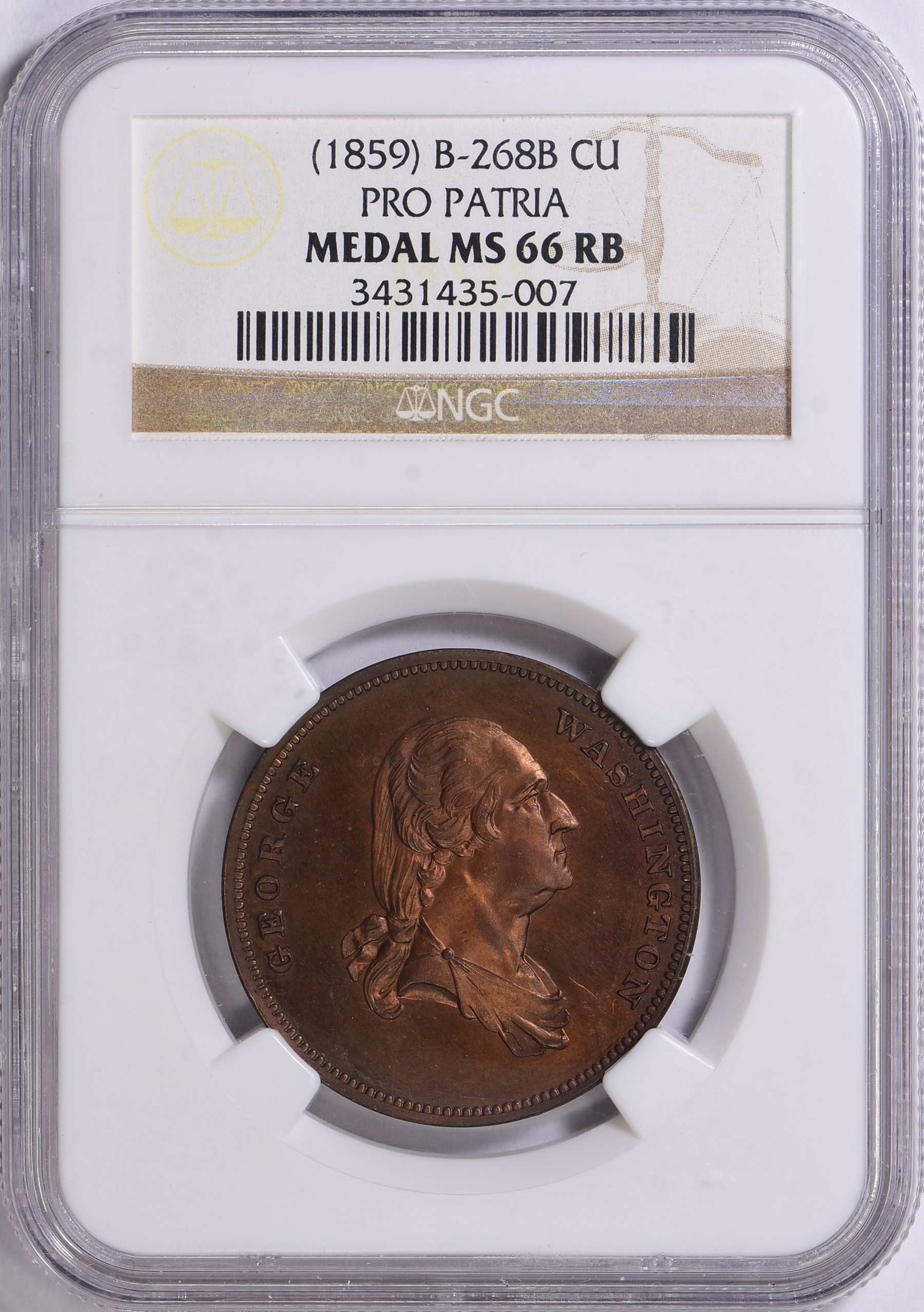 ND (1859) Copper 36mm Washington Pro Patria Medal Baker-268B NGC MS-66 ...