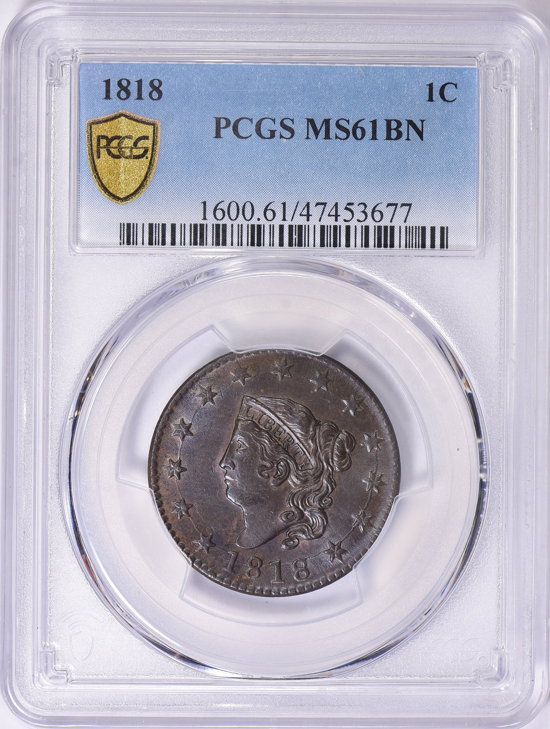 1818 Matron Cent PCGS MS-61 BN (Item 1697501) | GreatCollections Coin Auctions
