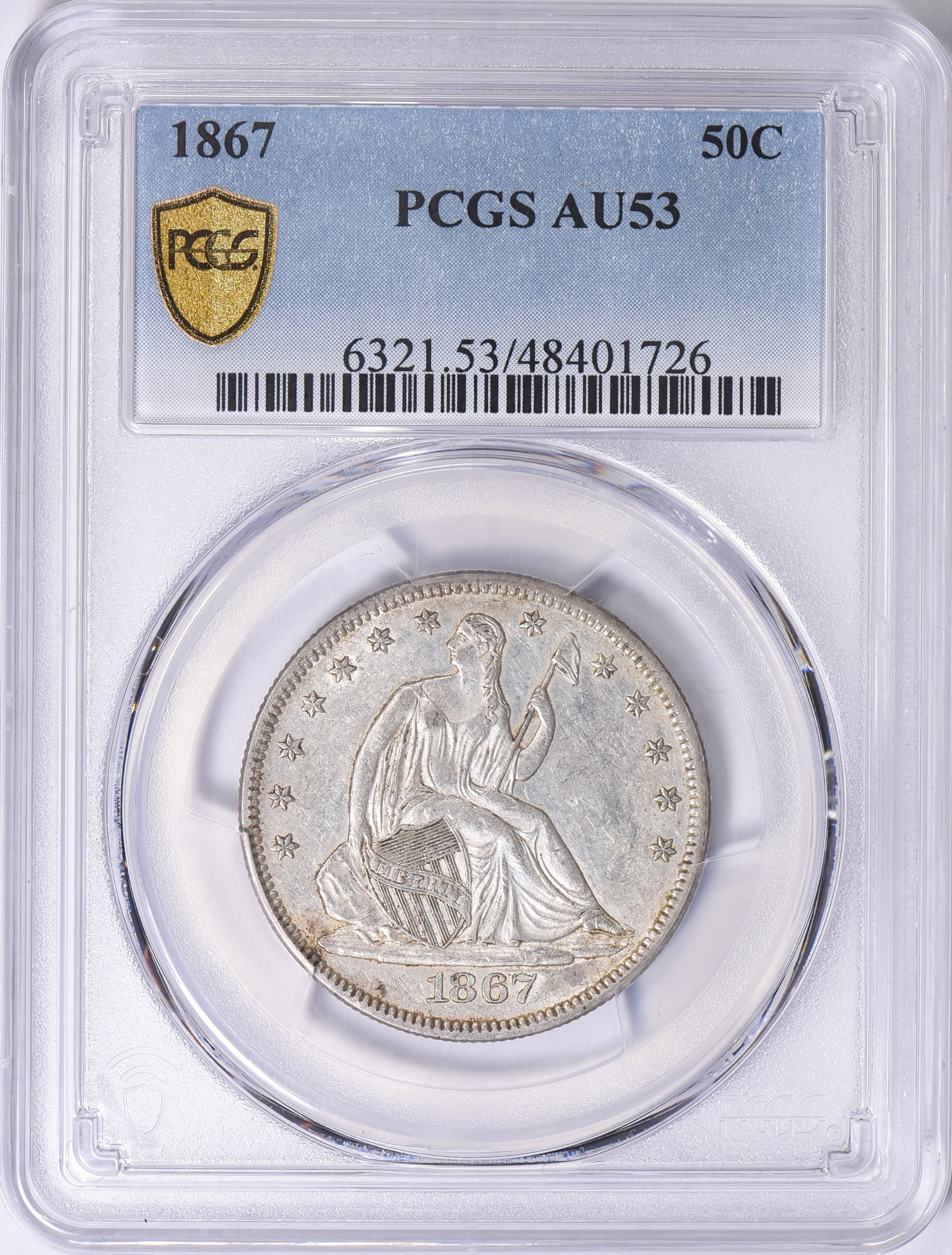 1867 Seated Liberty Half Dollar PCGS AU-53 (Item 1697506) | GreatCollections Coin Auctions