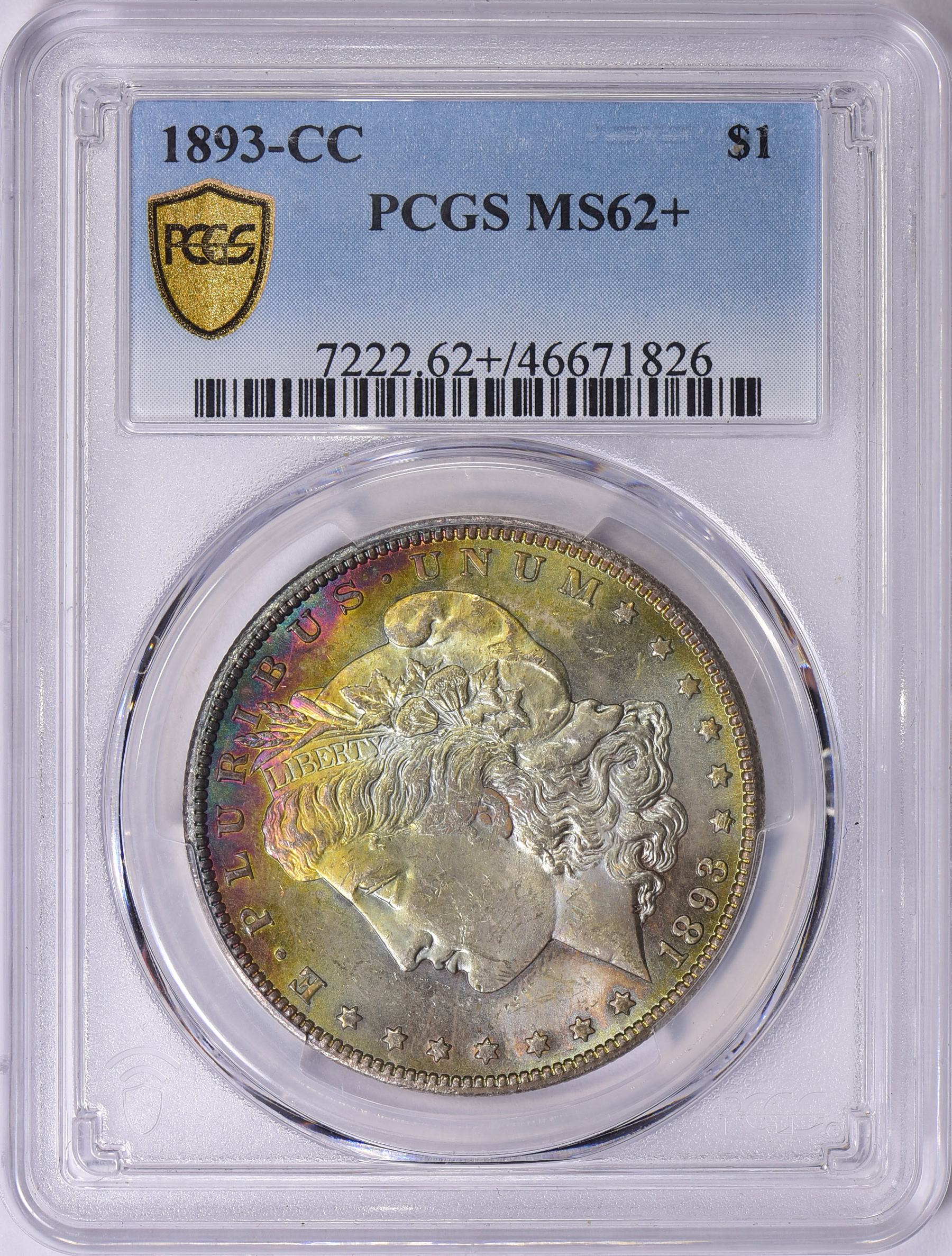 1893-CC Morgan Silver Dollar PCGS MS-62+ (Toned) (Item 1697515) | GreatCollections Coin Auctions