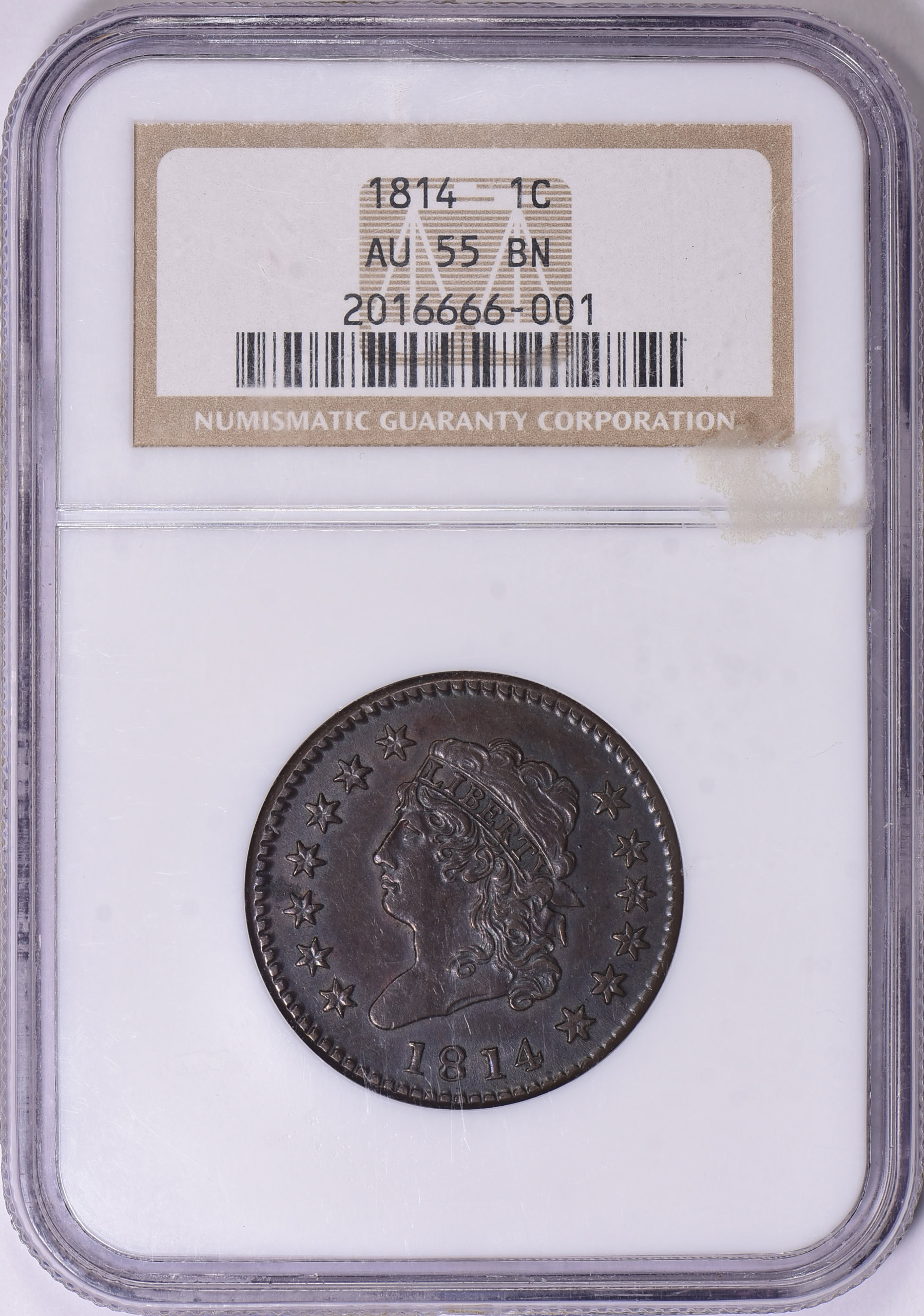 1814 Classic Cent Crosslet 4 NGC AU-55 BN (Item 1697522) | GreatCollections Coin Auctions