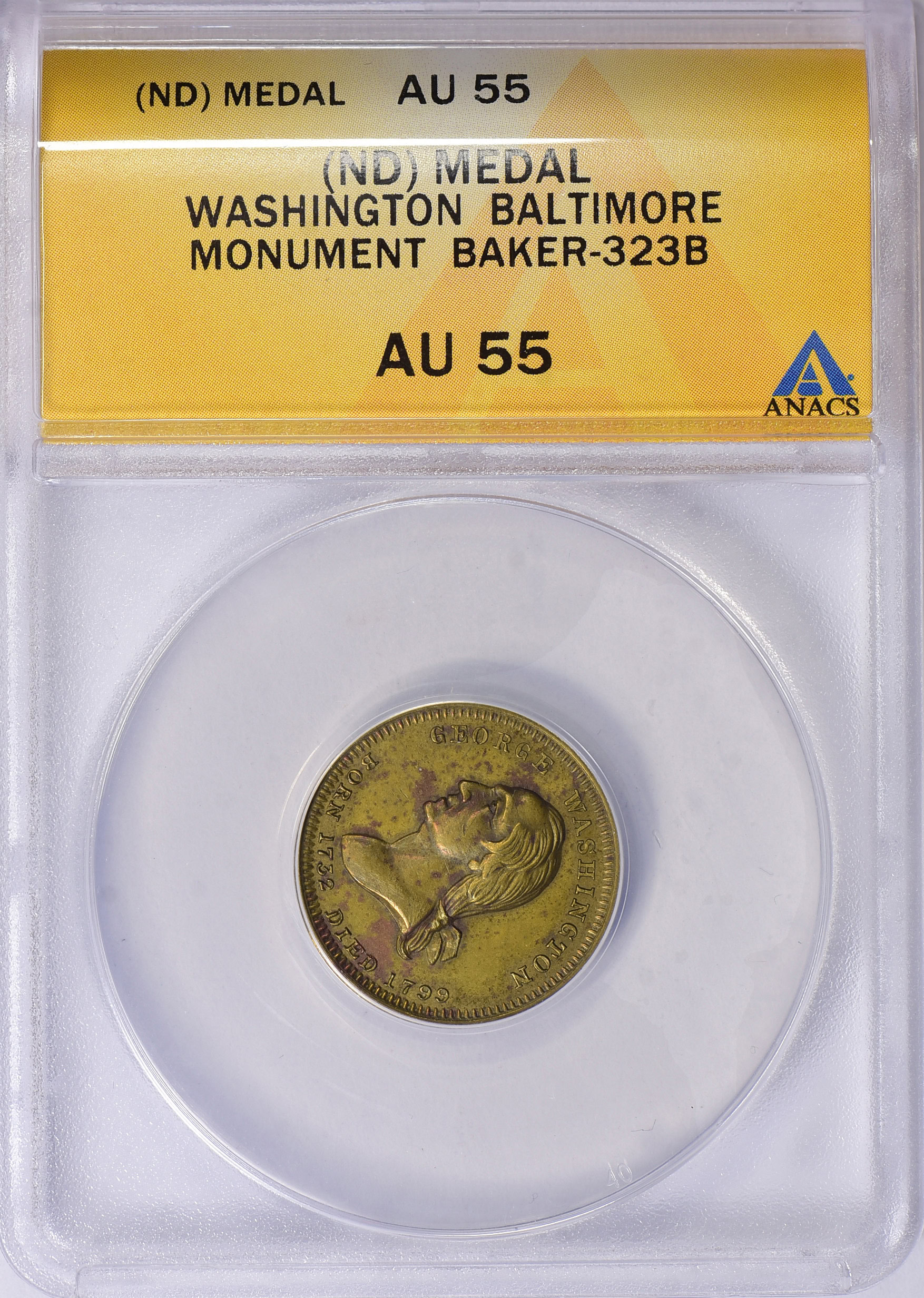 ND Brass 20mm Washington - Baltimore Monument Medal Baker-323B ANACS AU ...