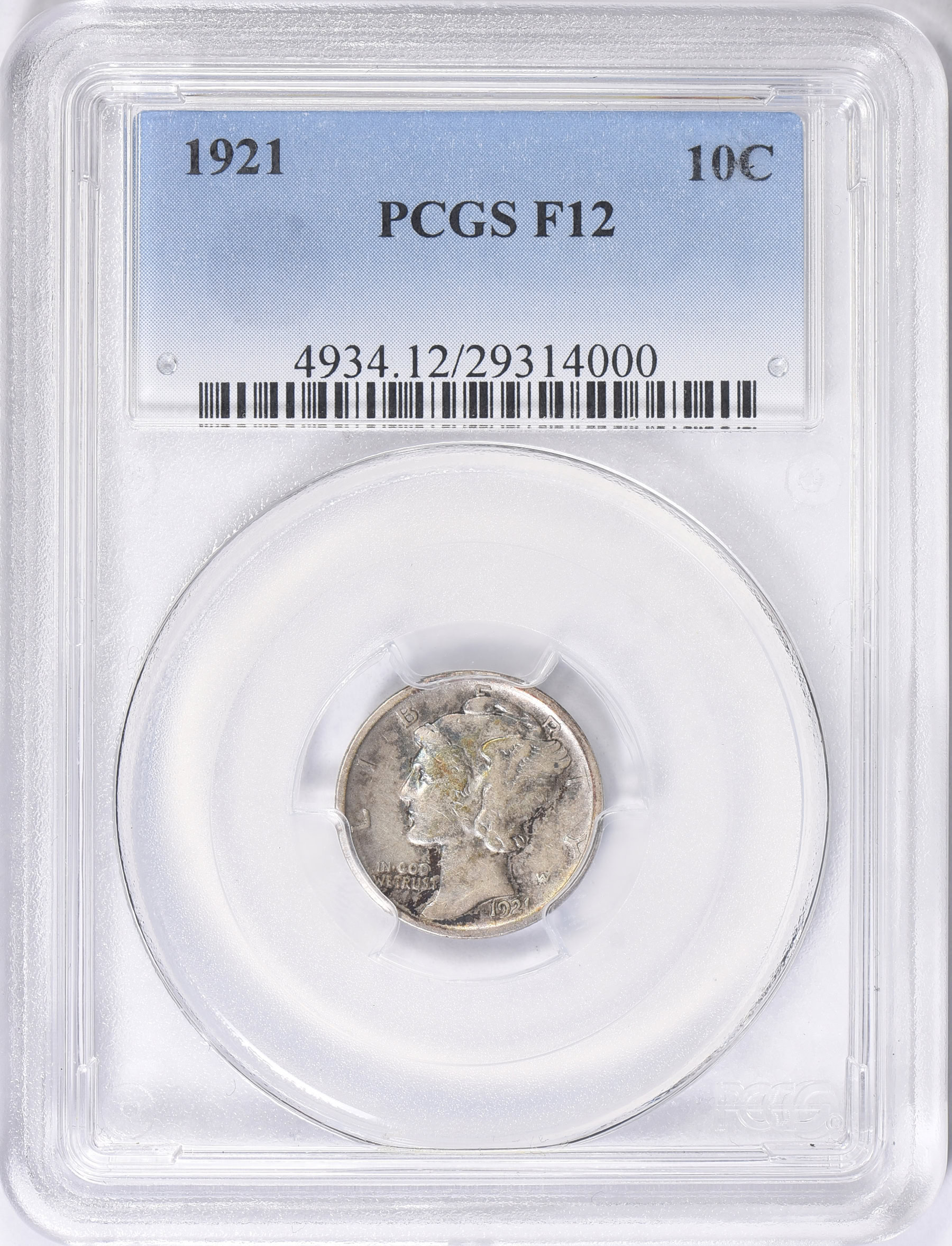 1921 Mercury Dime PCGS F-12 (Toned) (Item 1697586) | GreatCollections ...