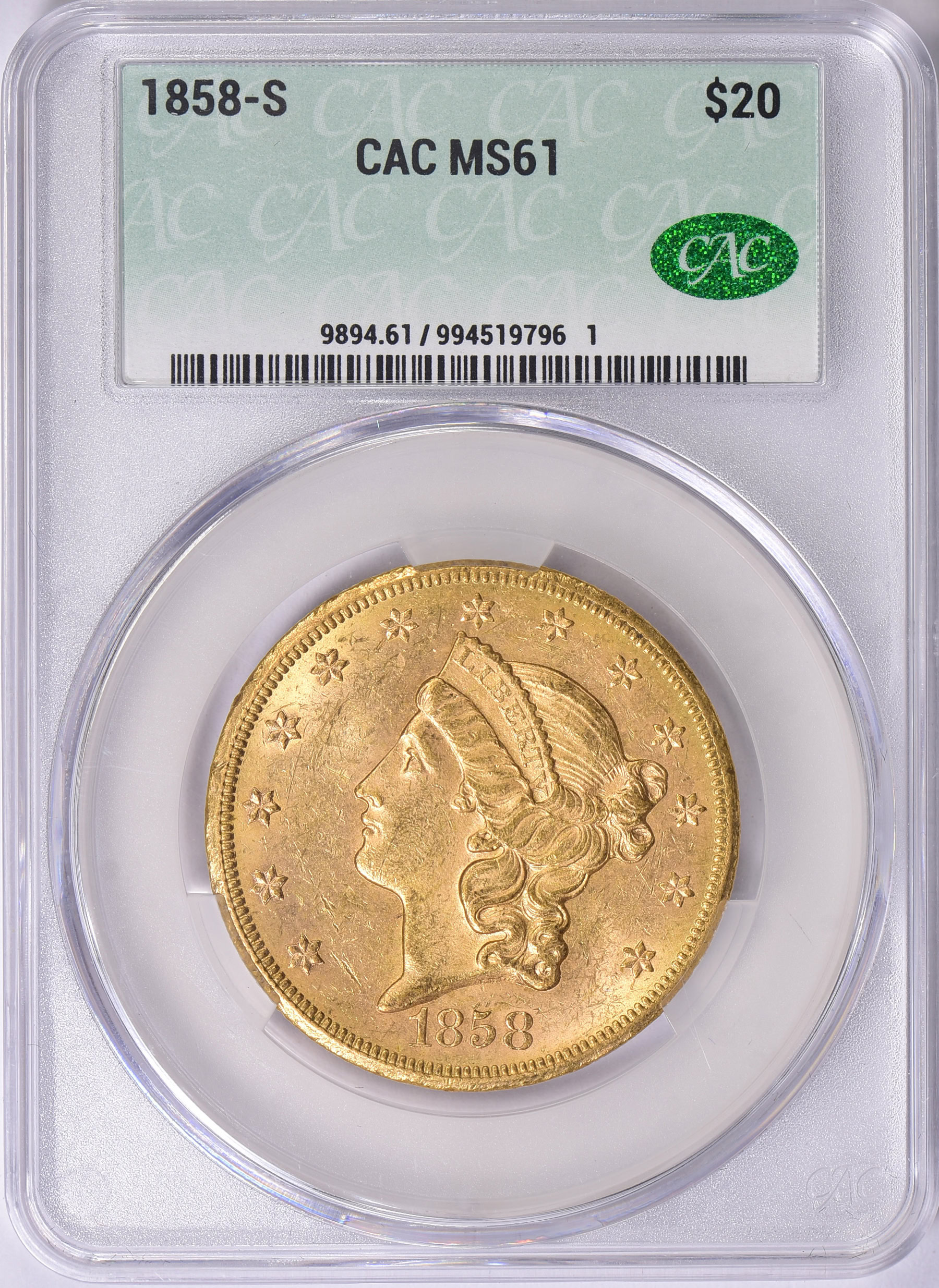 1858-S Liberty Gold Double Eagle CACG MS-61 (Item 1697619 ...