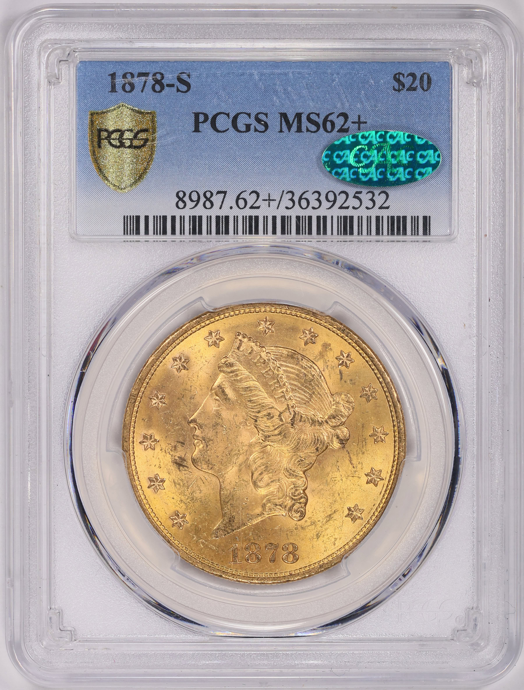 1878-S Liberty Gold Double Eagle PCGS MS-62+ (CAC Green) (Item 1697620) | GreatCollections Coin ...