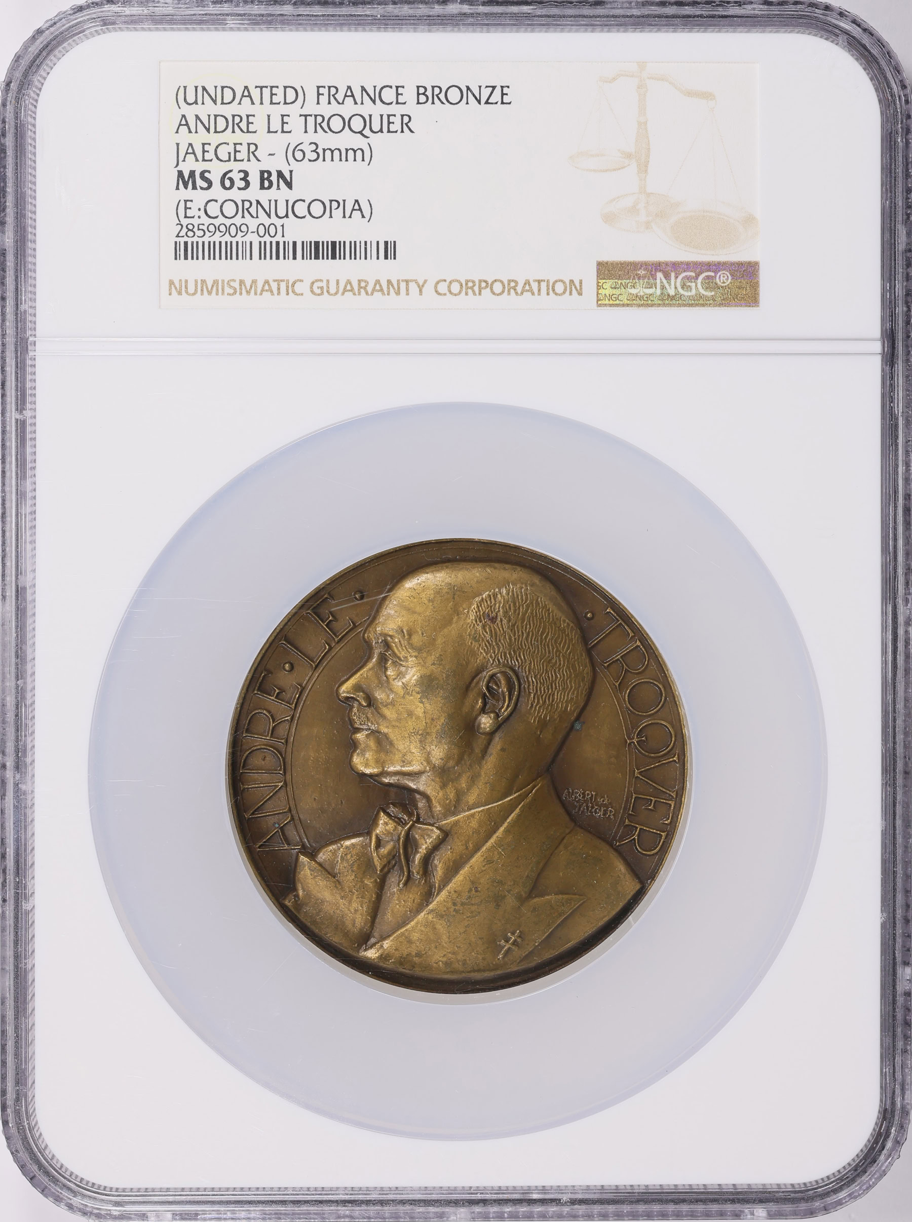 France ND Bronze 63mm Andre Le Troquer Medal NGC MS-63 BN | NGC Cert ...