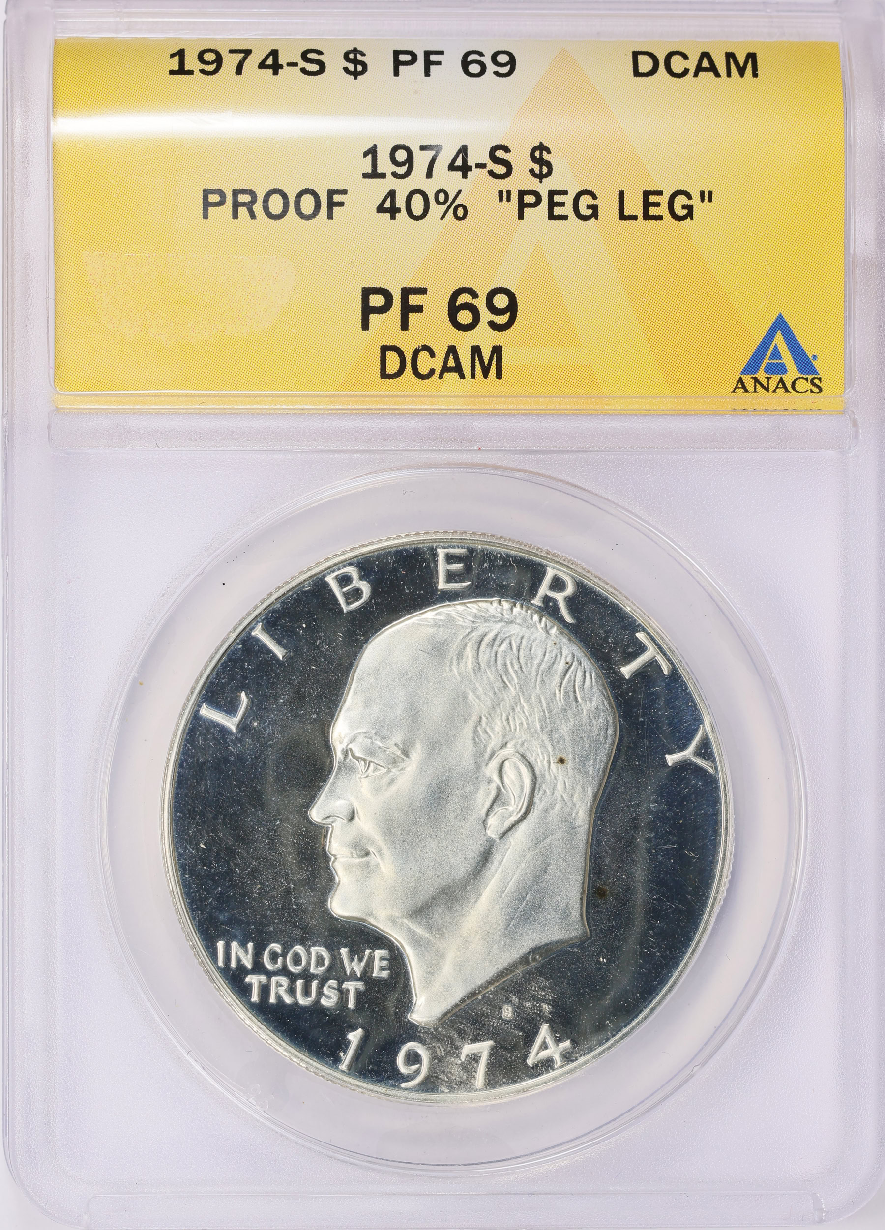 1974-S Eisenhower Dollar Silver Peg Leg ANACS Proof-69 DCAM (Item ...