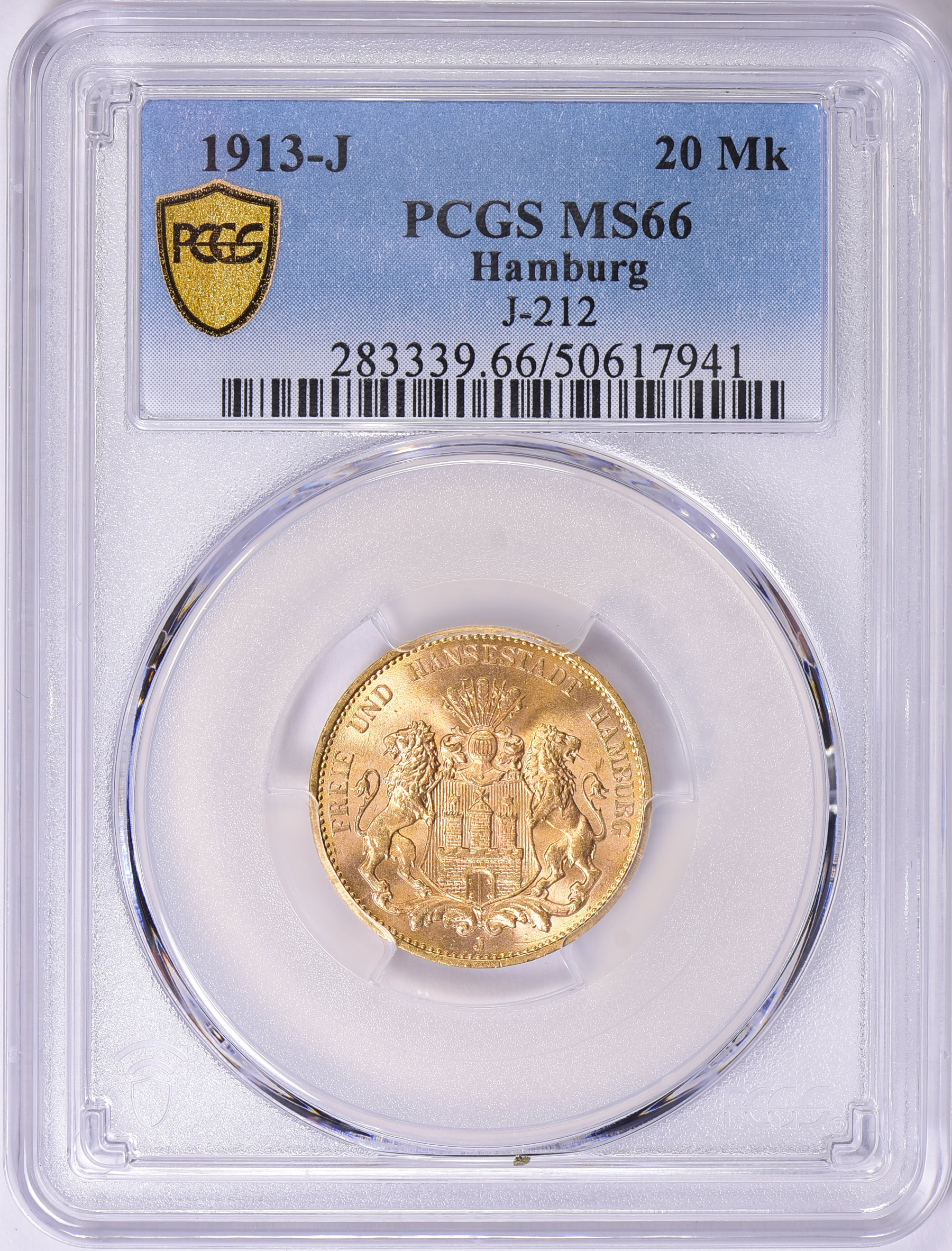 Germany - Hamburg 1913-J Gold 20 Marks KM-618 PCGS MS-66 (AGW = 0.2305 ...