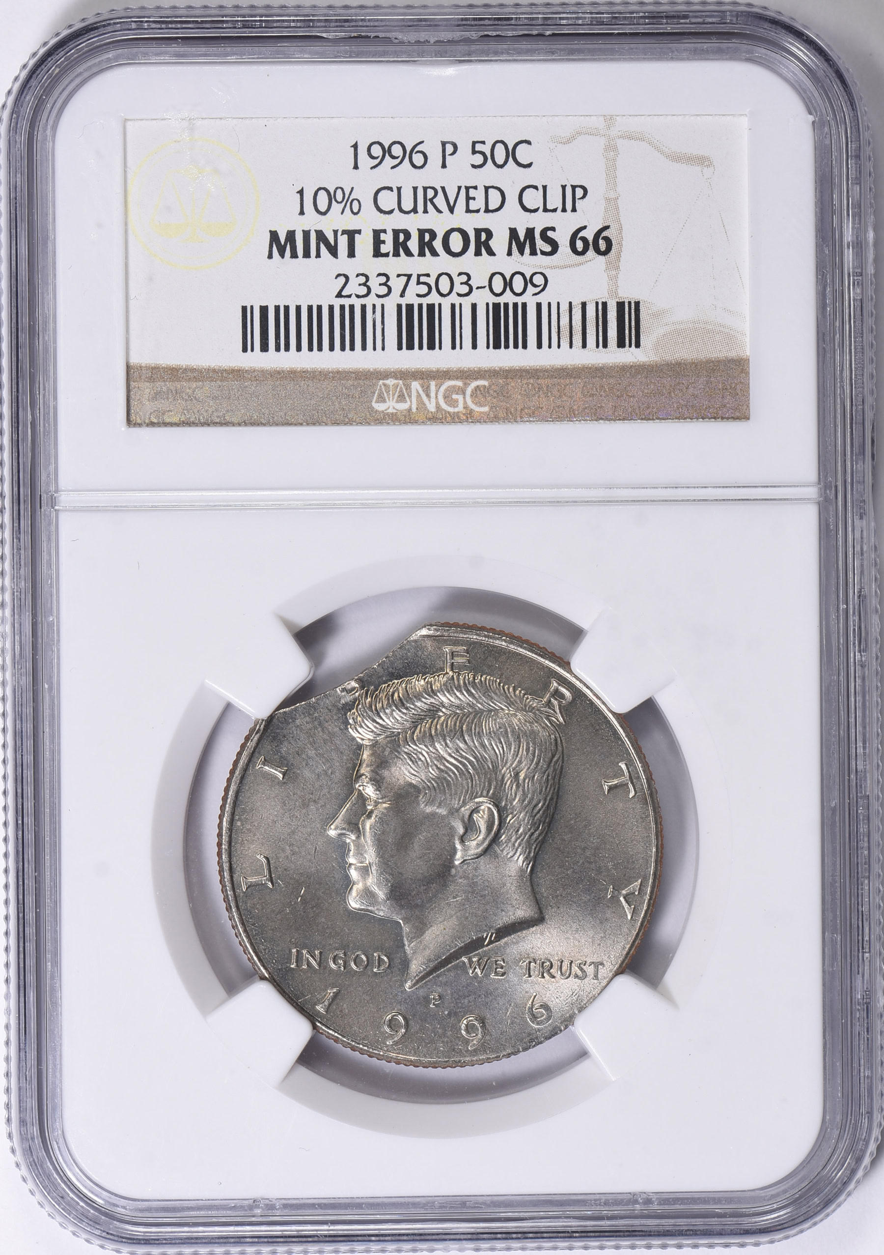 Mint Error 1996-P Kennedy Half Dollar 10% Curved Clip NGC MS-66 | NGC ...