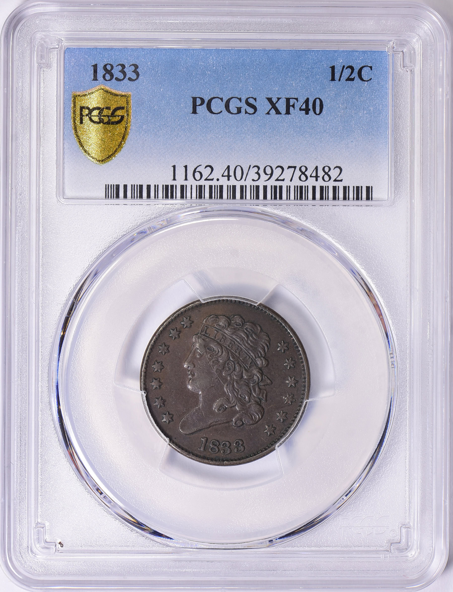 1833 Classic Half Cent PCGS XF-40 BN (Item 1697947) | GreatCollections ...