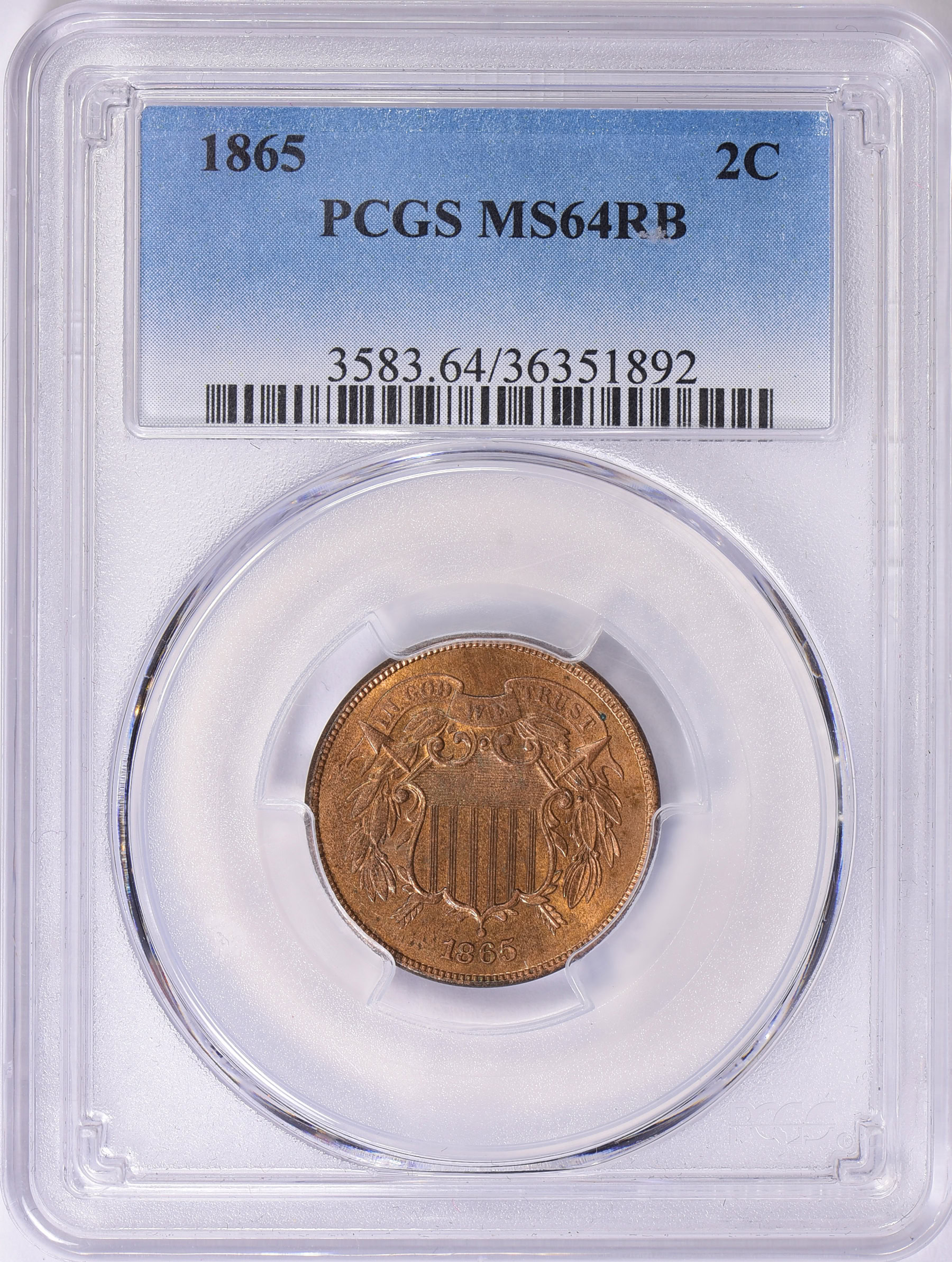 1865 Two-Cent Piece PCGS MS-64 RB (Item 1698015) | GreatCollections Coin Auctions