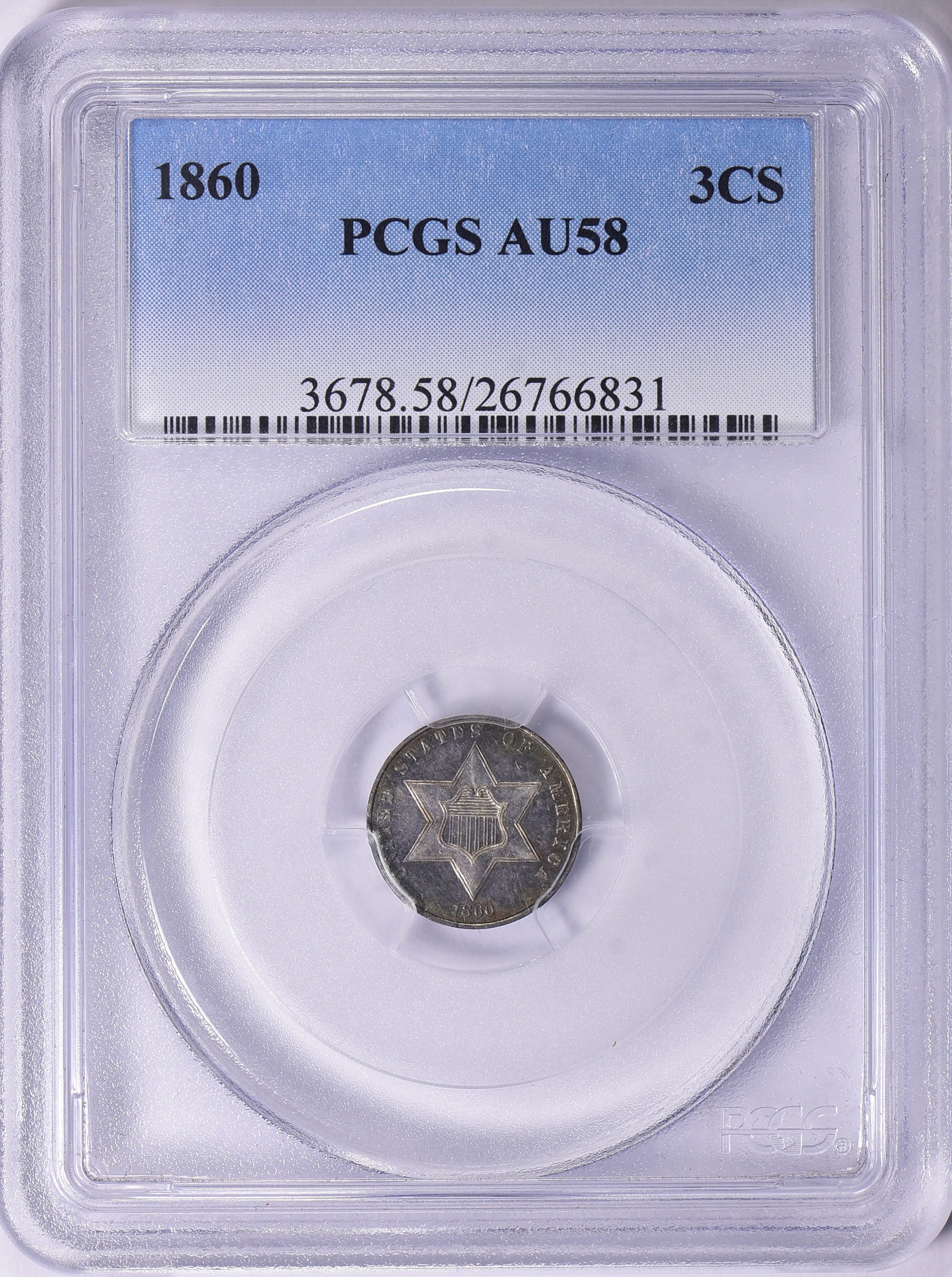 1860 Silver Three-Cent Piece PCGS AU-58 (Toned) (Item 1698028 ...