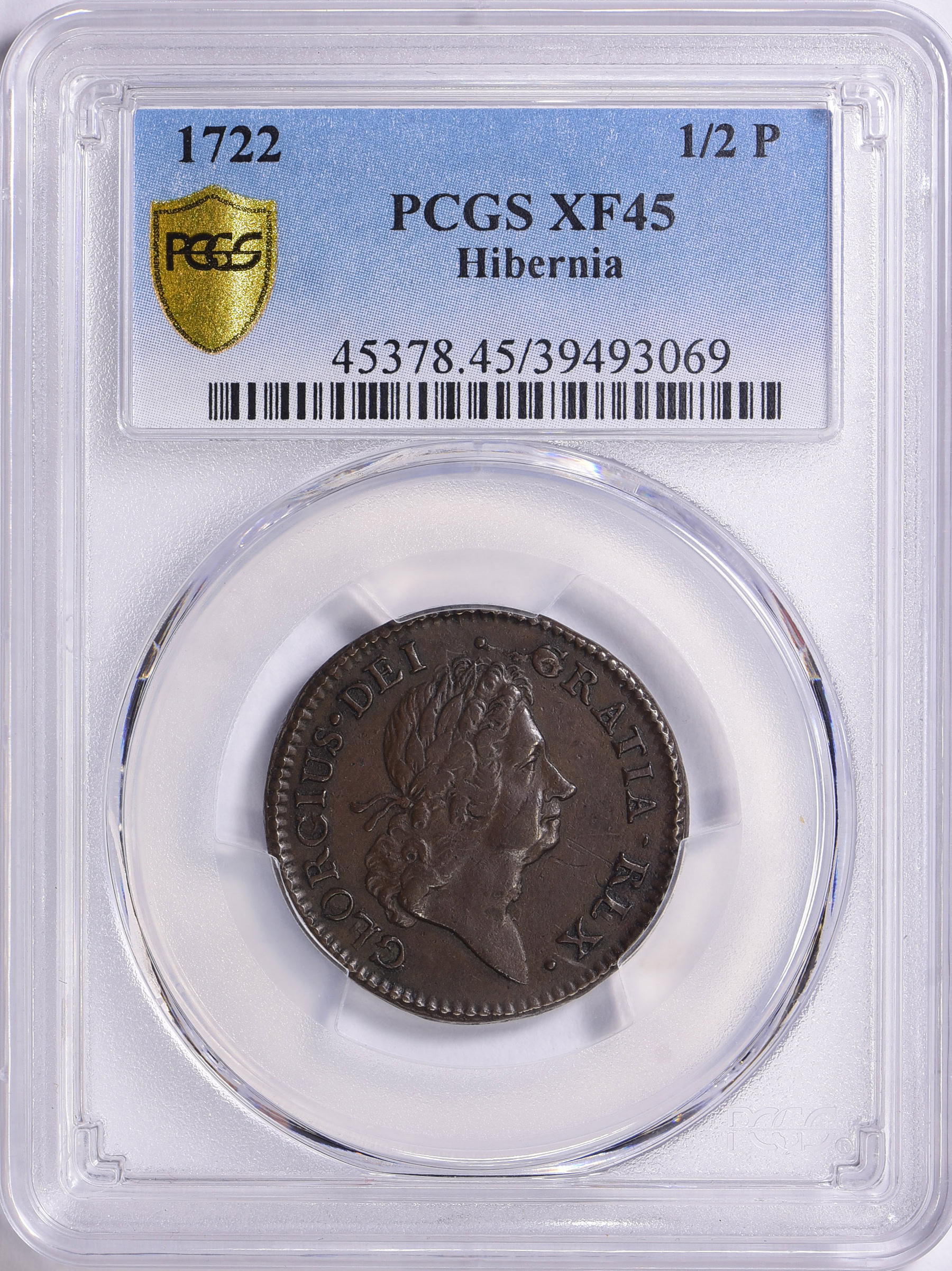 1722 Woods Hibernia Halfpence PCGS XF-45 BN (Item 1698038) | GreatCollections Coin Auctions