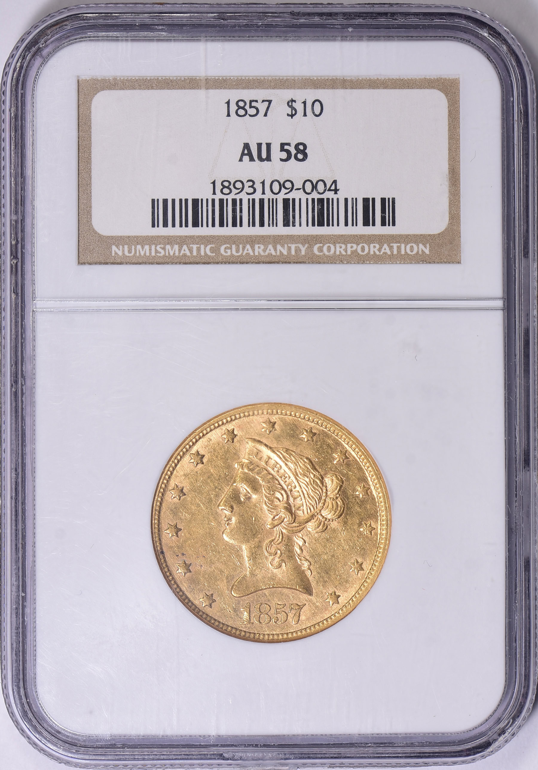 1857 Liberty Gold Eagle NGC AU-58 (Item 1698254) | GreatCollections Coin Auctions