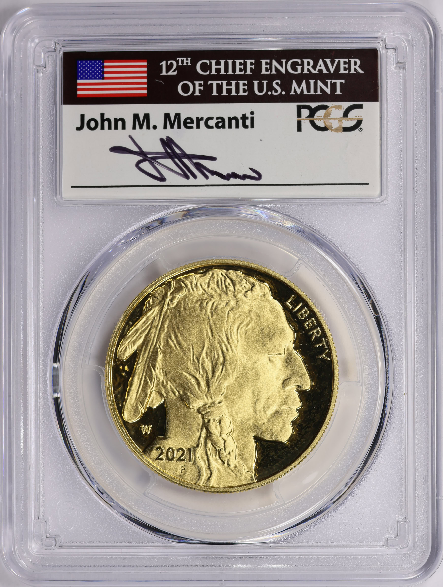 2021-W $50 One-Ounce Gold American Buffalo Advanced Release PCGS Proof-70 DCAM (Mercanti Signed ...