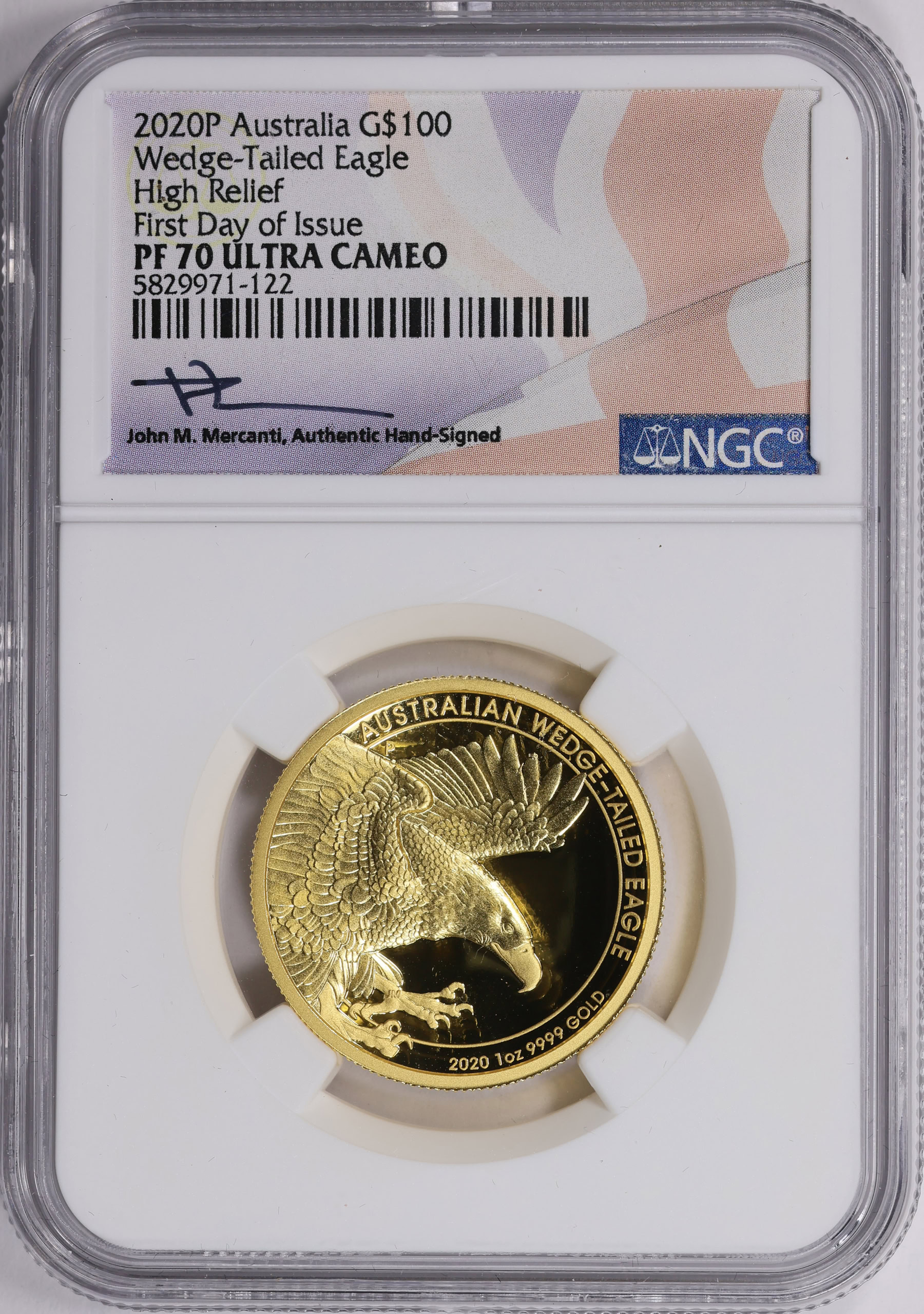 Australia 2020-P Gold $100 Wedge-Tailed Eagle High Relief First Day of ...