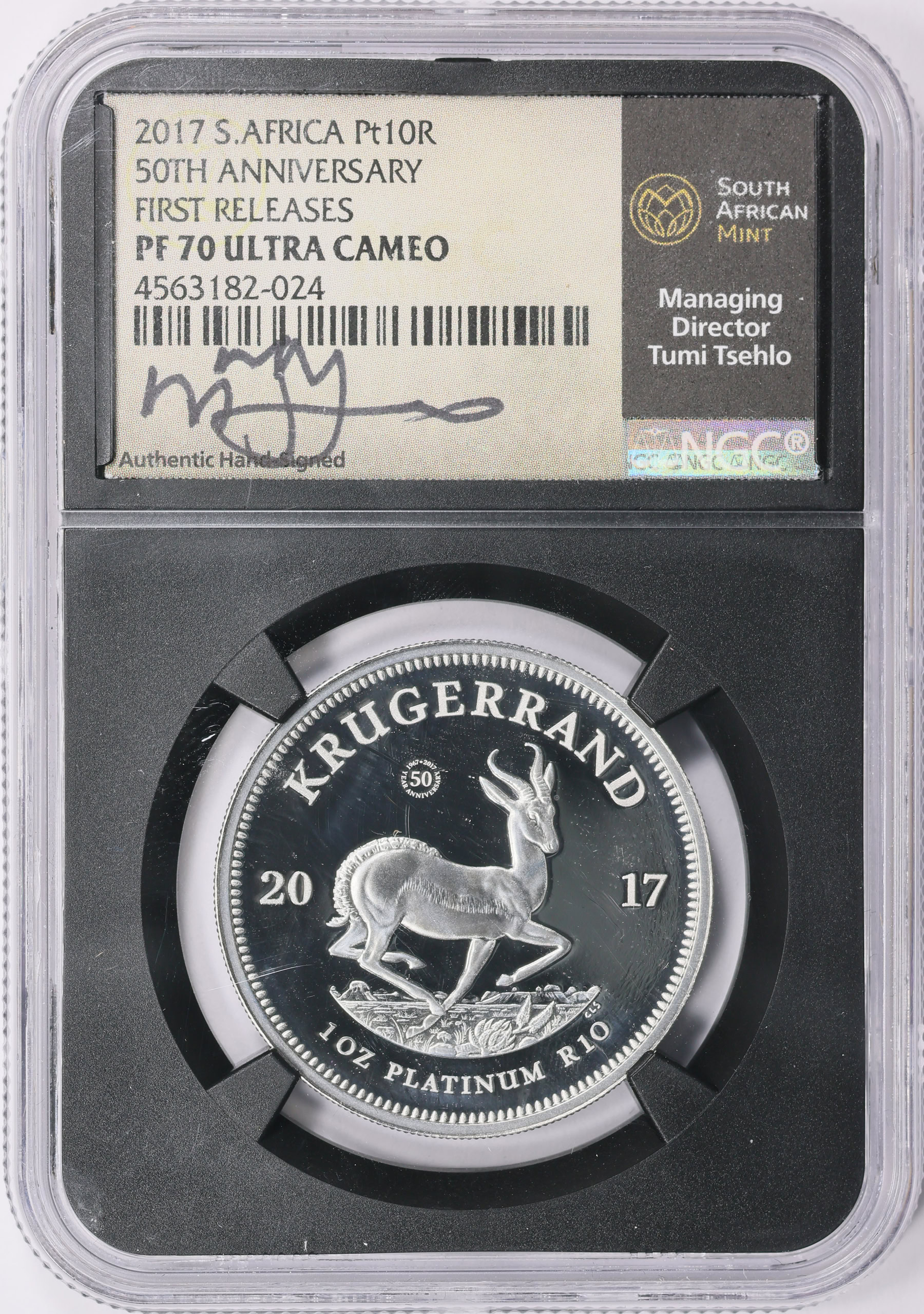 South Africa 2017 Platinum 10 Rand Krugerrand 50th Anniversary NGC ...