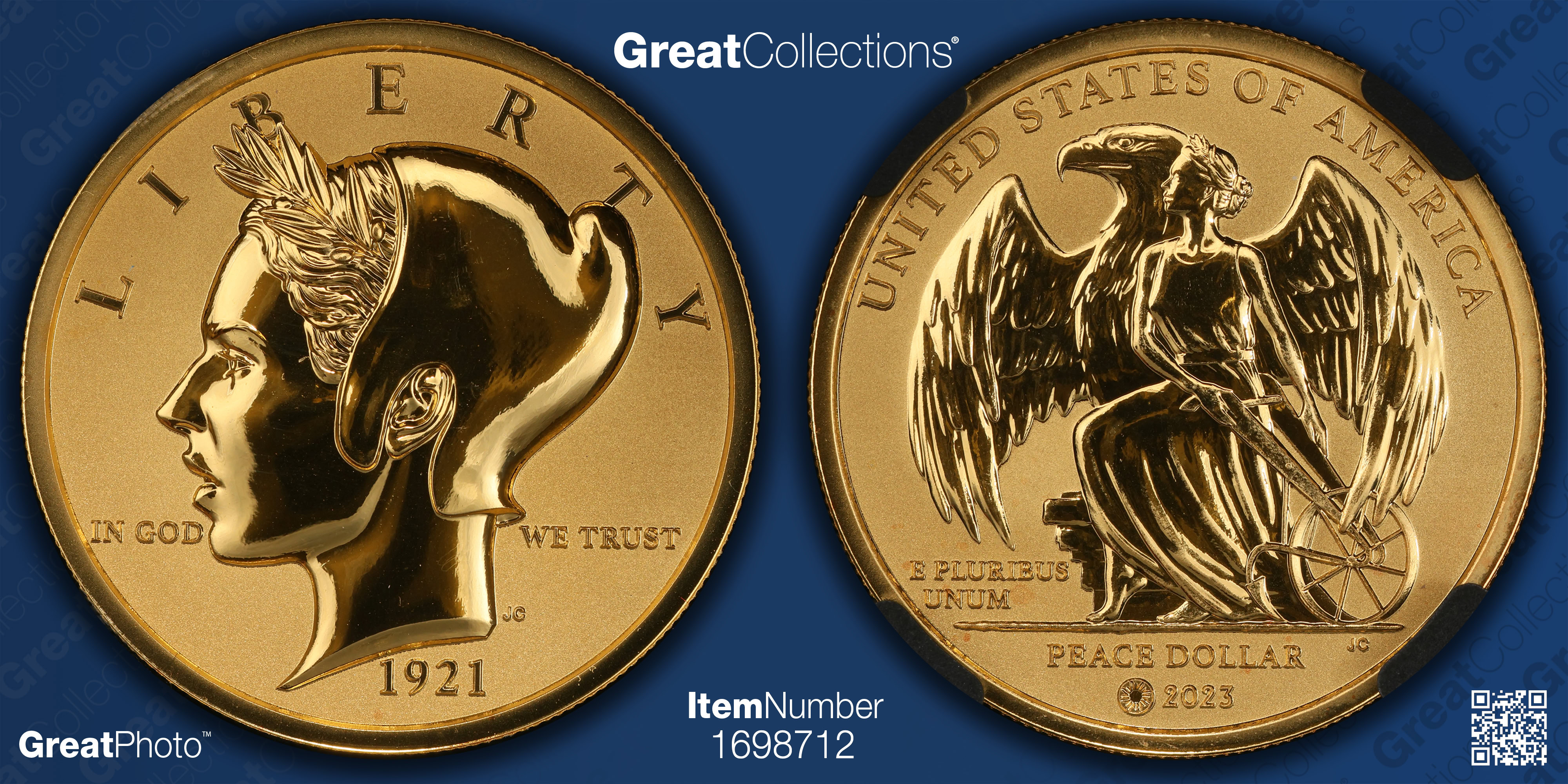 2023 Gold 1oz Weinman Peace Dollar Private Issue Ultra High Relief ...