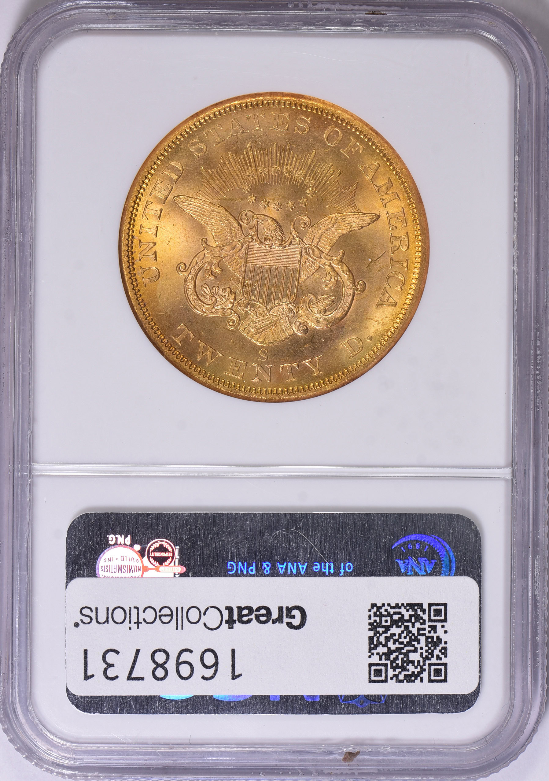 1857-S Liberty Gold Double Eagle 20A Spiked Shield Shipwreck S.S. Central America NGC MS-65 ...