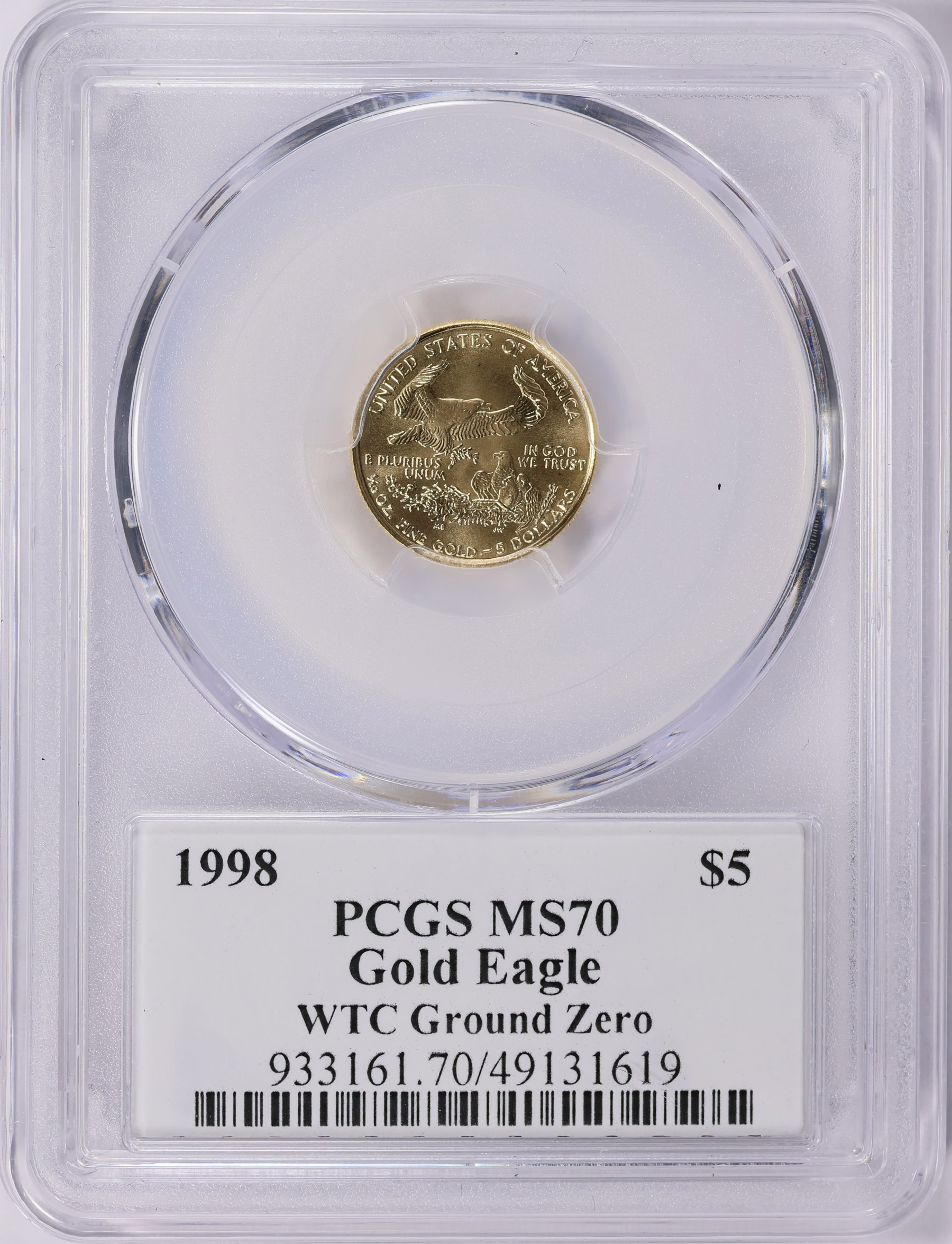 1998 $5 Tenth-Ounce Gold American Eagle WTC Ground Zero Recovery PCGS ...