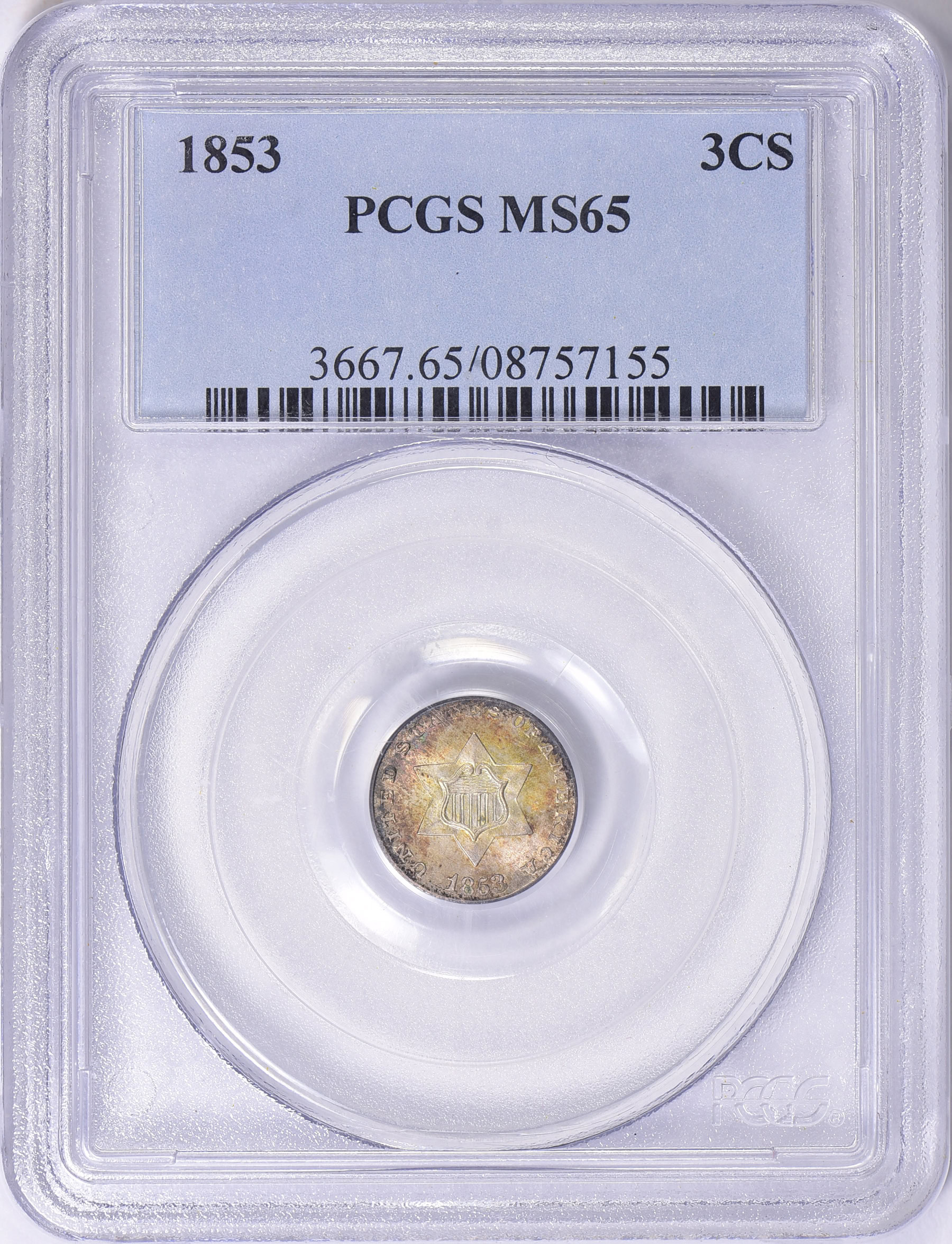 1853 Silver Three-Cent Piece PCGS MS-65 (Toned) (Item 1698781 ...