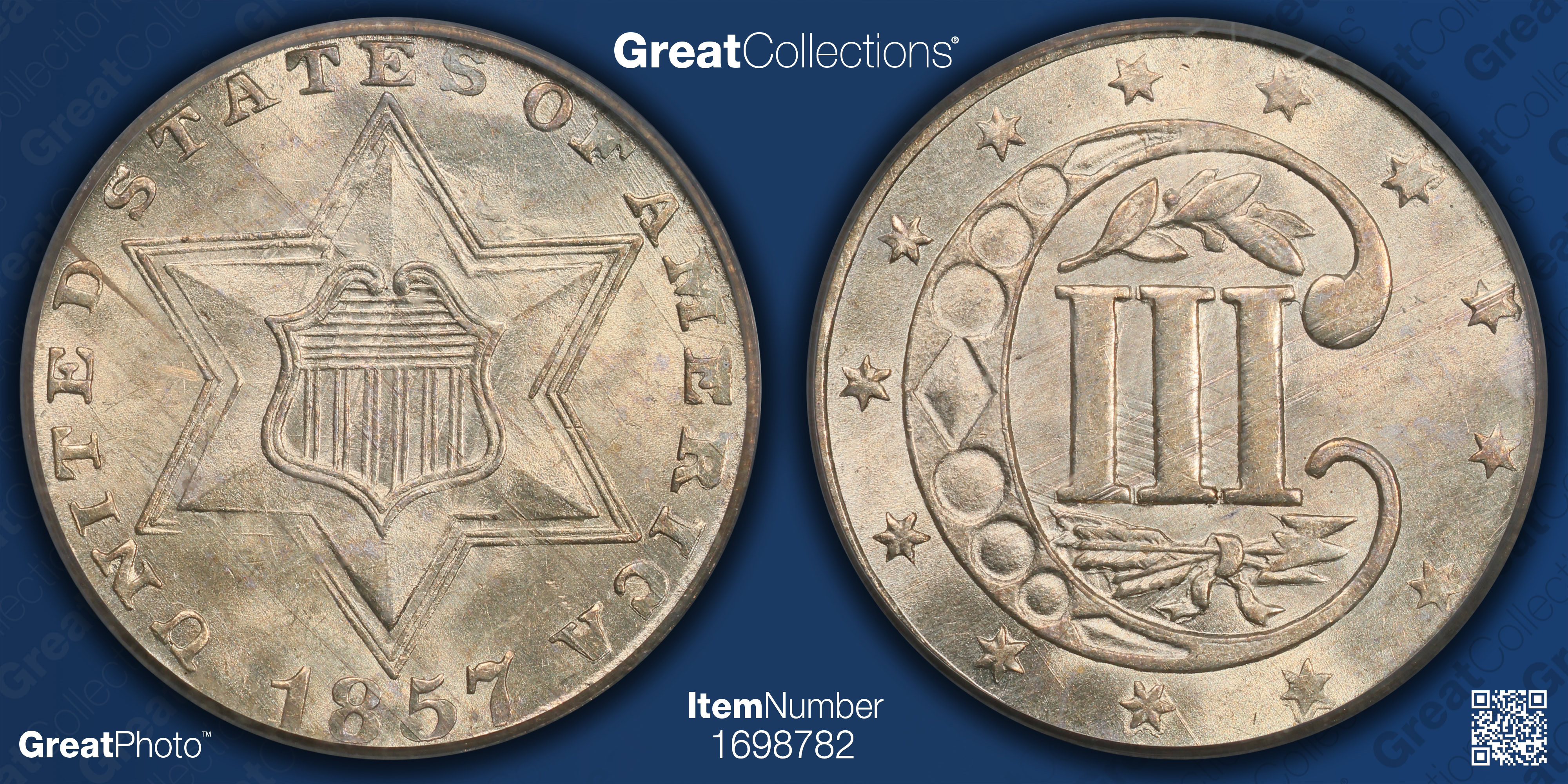 1857 Silver Three-Cent Piece PCGS MS-65 (Item 1698782 ...