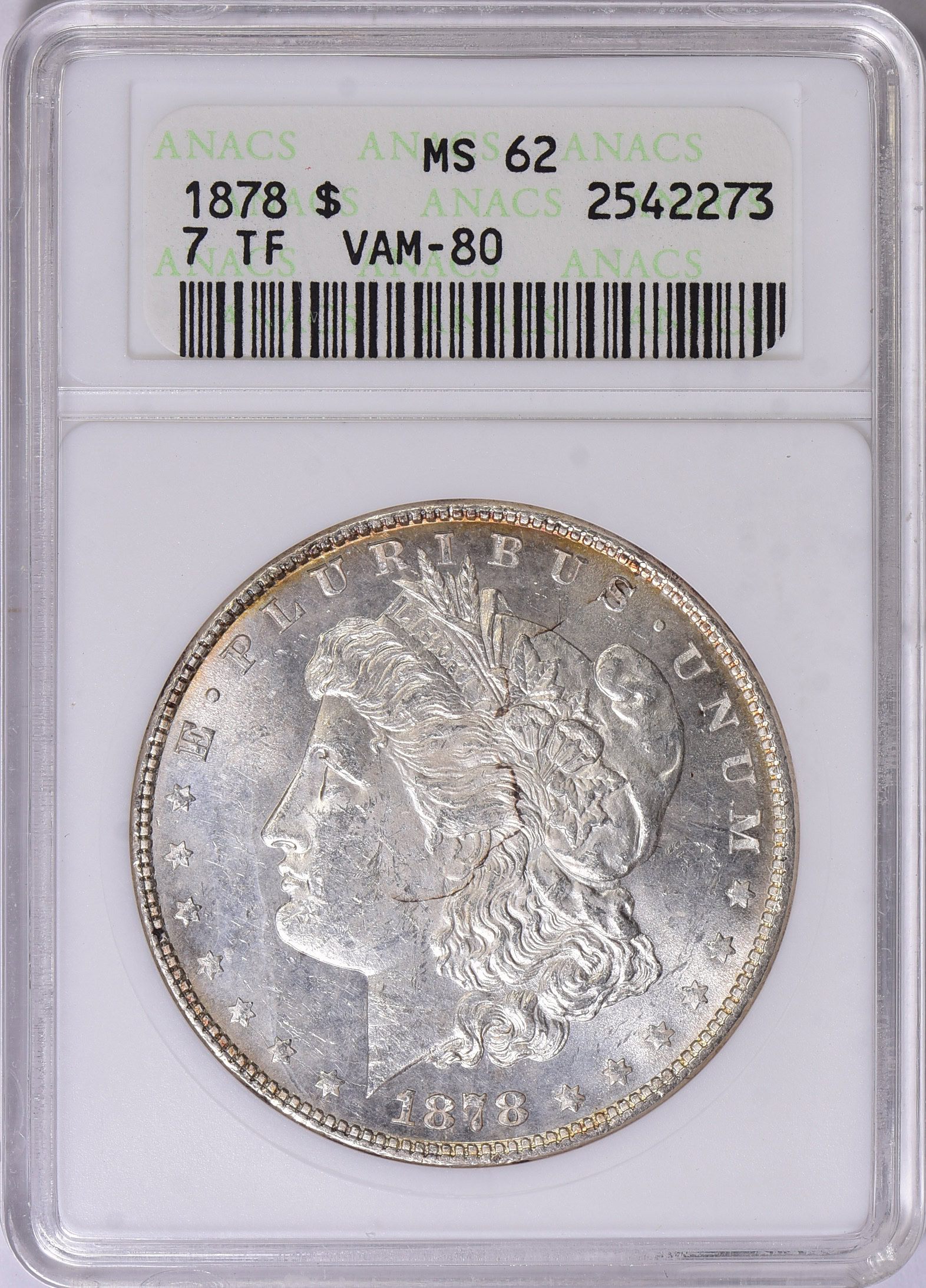 1878 7TF Morgan Silver Dollar VAM-80 ANACS MS-62 OH (Item 1698940) | GreatCollections Coin Auctions