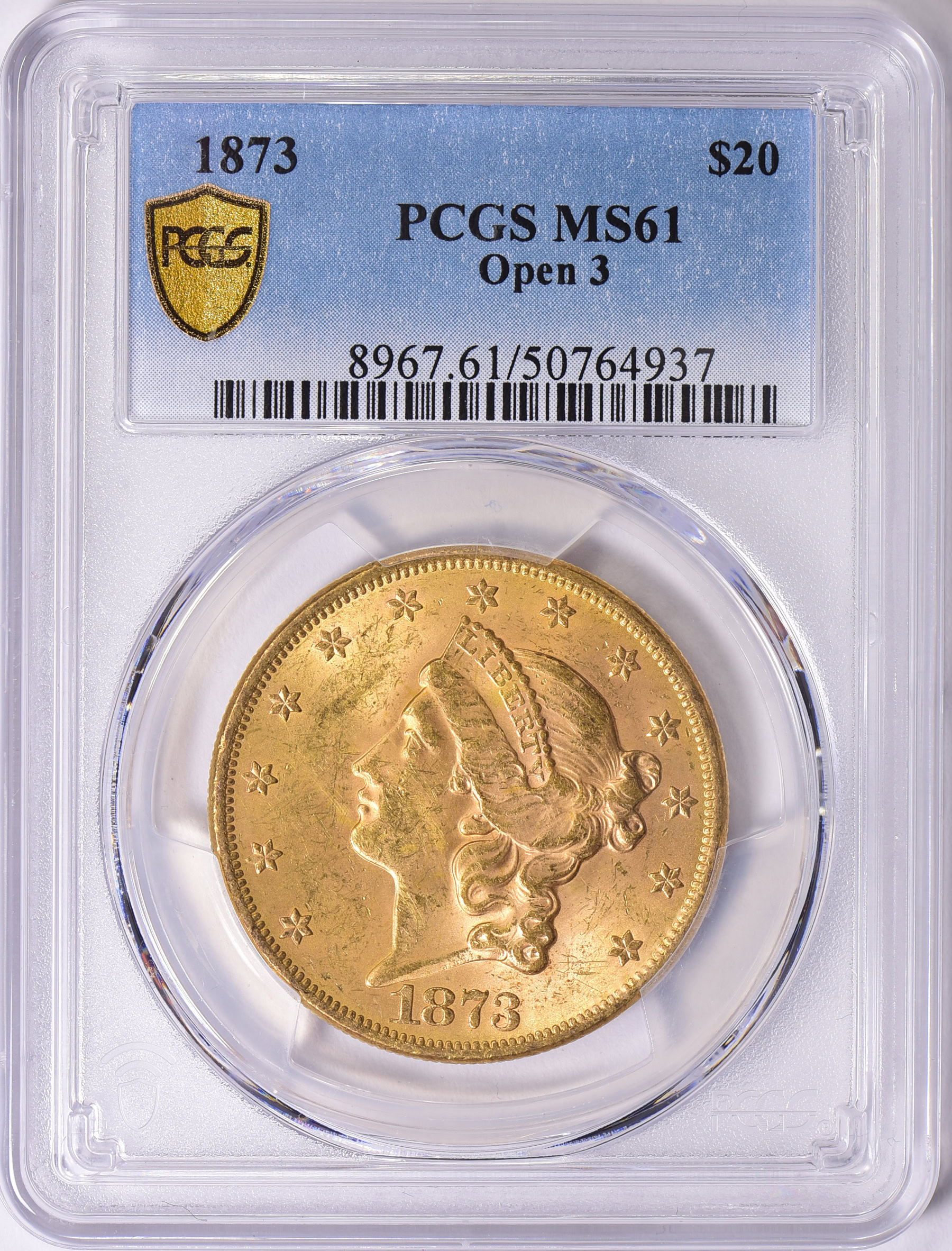 1873 Liberty Gold Double Eagle Open 3 PCGS MS-61 (Item 1698960) | GreatCollections Coin Auctions