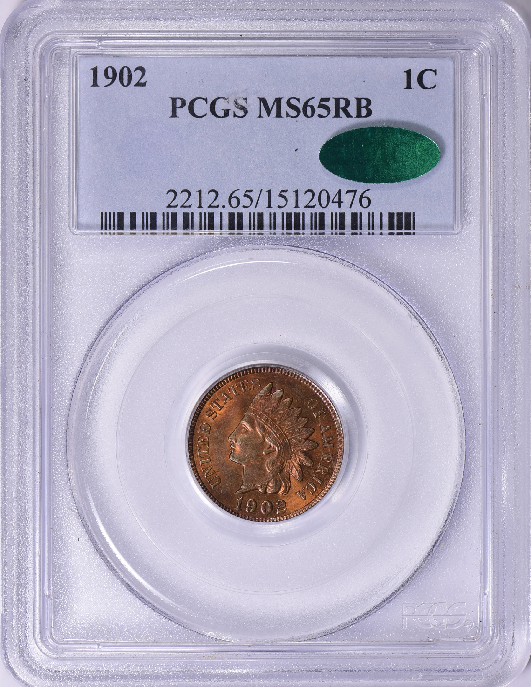 1902 Indian Cent PCGS MS-65 RB (CAC Green) (Item 1698962) | GreatCollections Coin Auctions