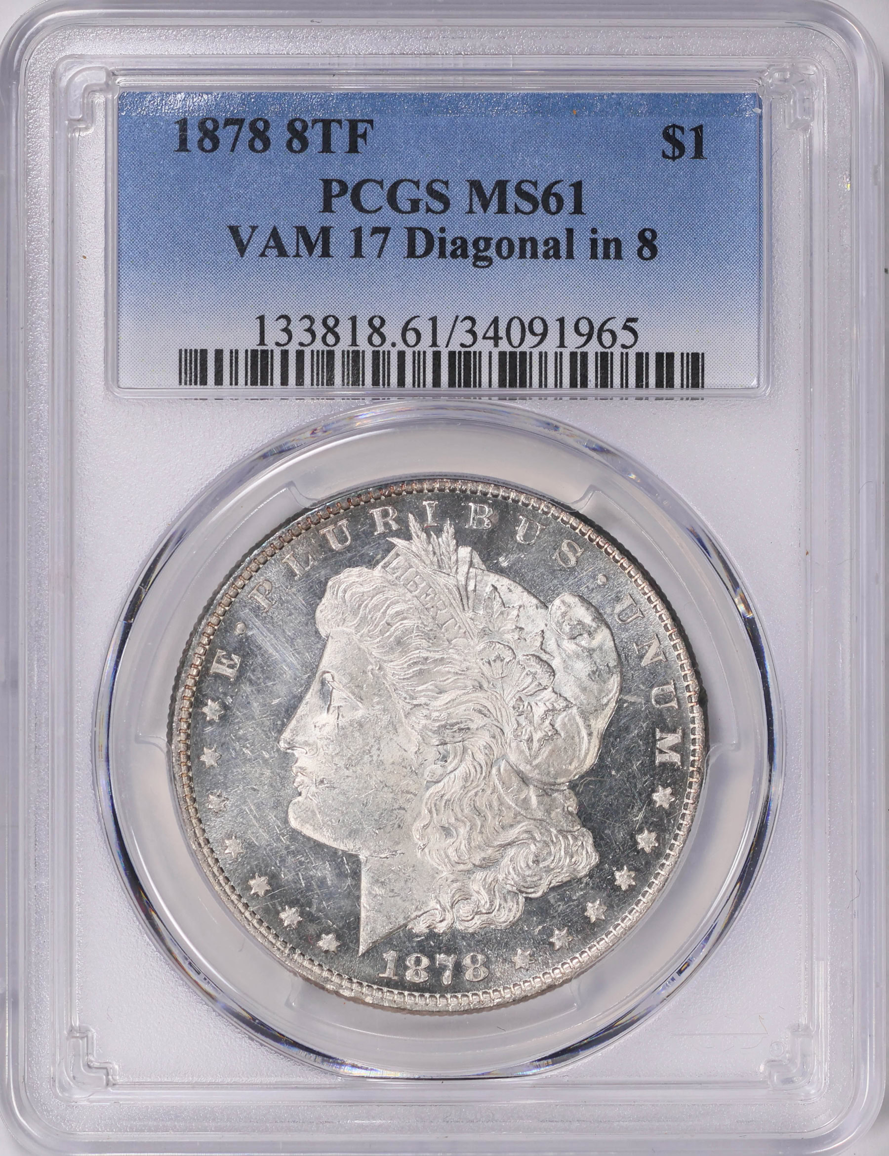 1878 8TF Morgan Silver Dollar Diagonal in 8 VAM-17 PCGS MS-61 (Item 1698993) | GreatCollections ...