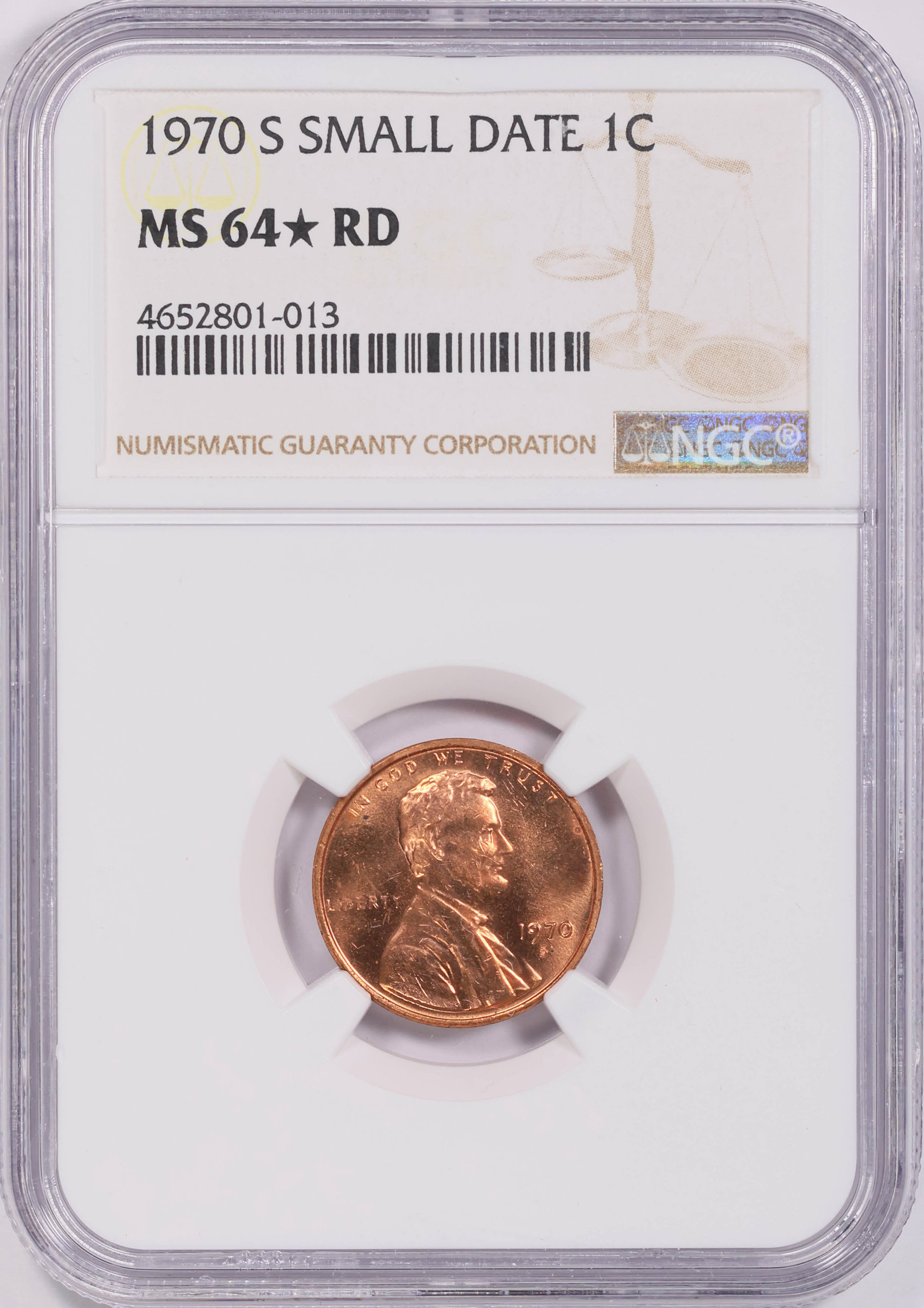 1970-S Lincoln Cent Small Date NGC MS-64 ★ RD (Item 1698998 ...