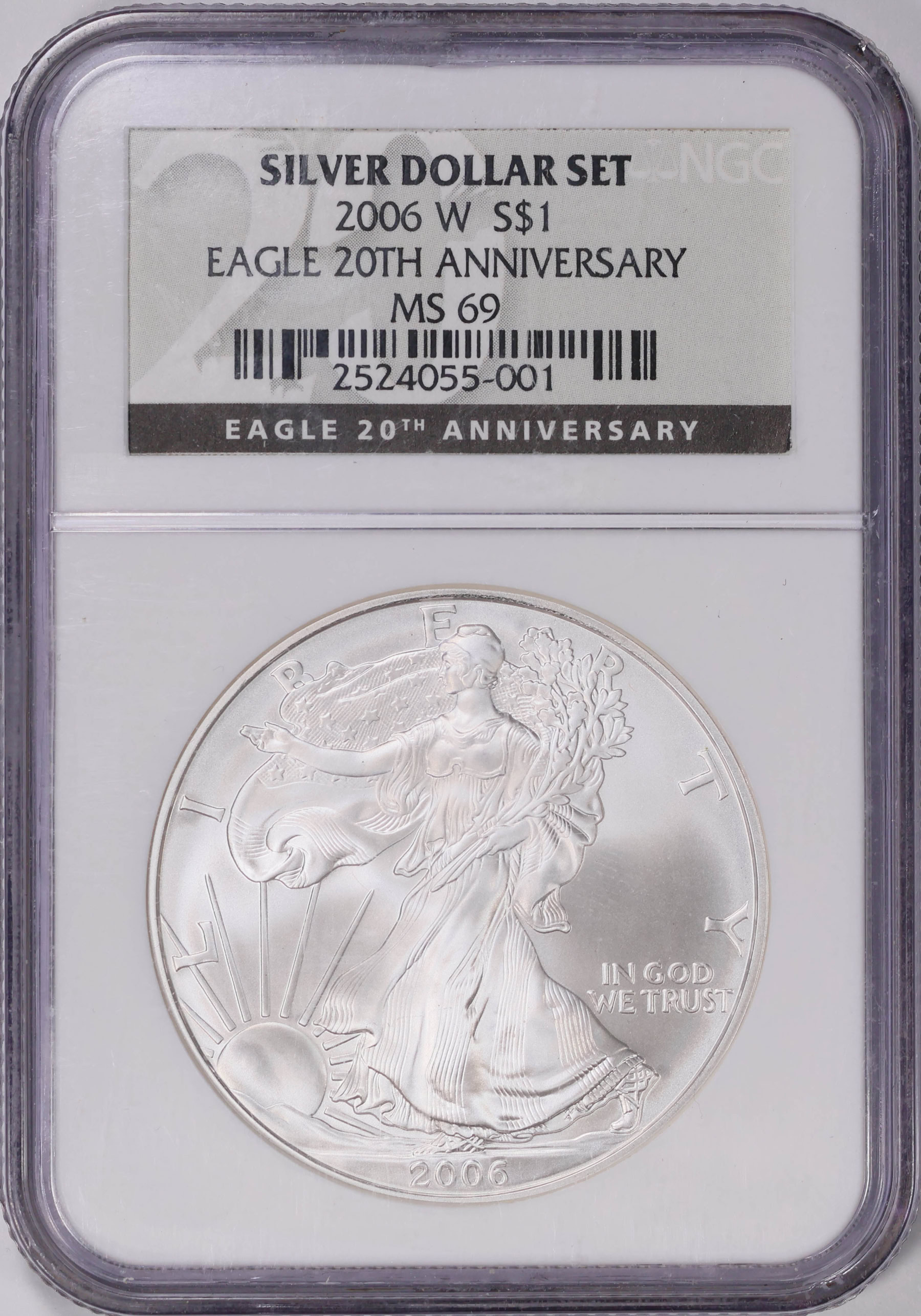 2006-W $1 Silver Eagle 20th Anniversary Burnished NGC MS-69 (Item 1699015) | GreatCollections ...